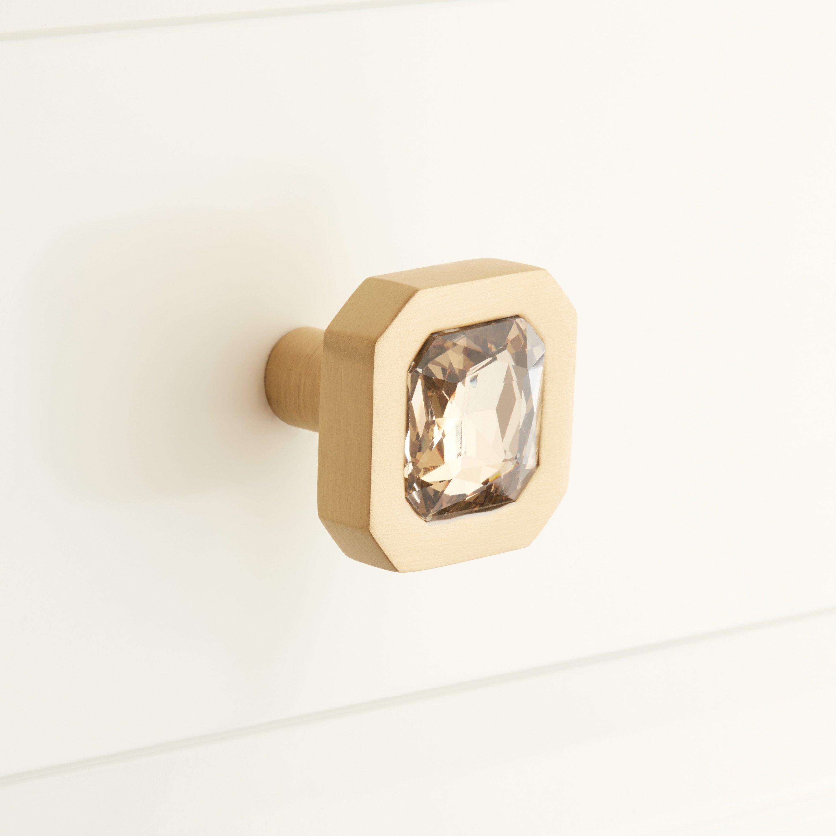 Frayser Brass Cabinet Knob with Gold Glass Inlay - Satin Brass ...