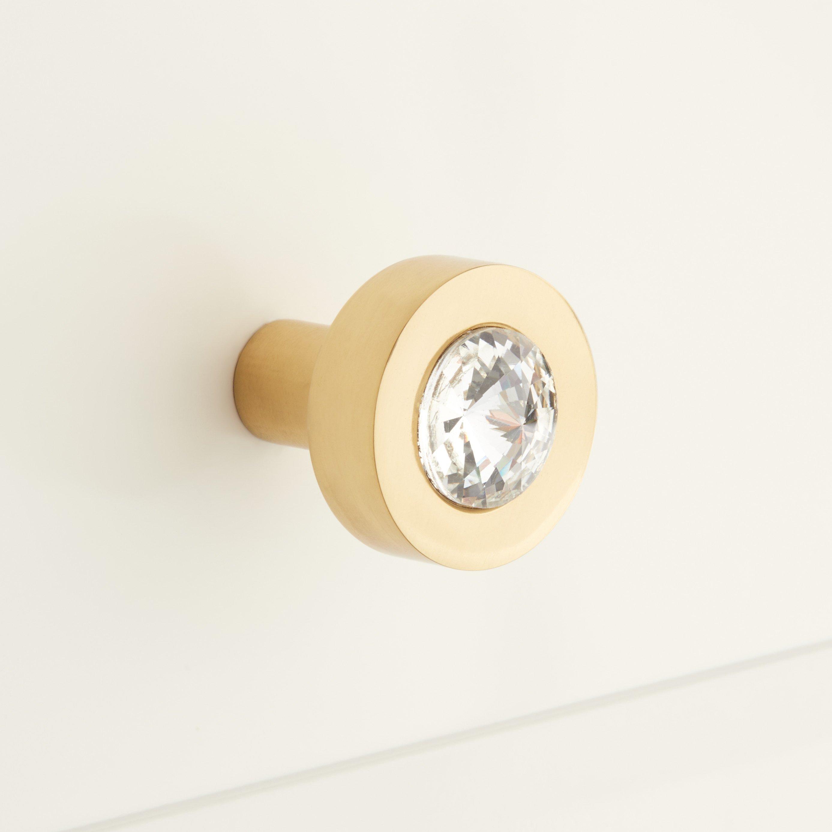 Leon Brass Round Cabinet Knob with Glass Inlay | Signature Hardware