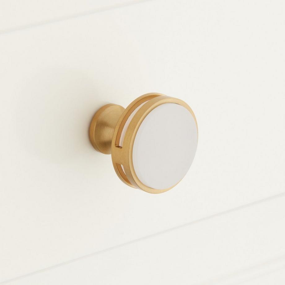 Simbury Enamel & Brass Circle Knob - Matte White/Satin Brass ...