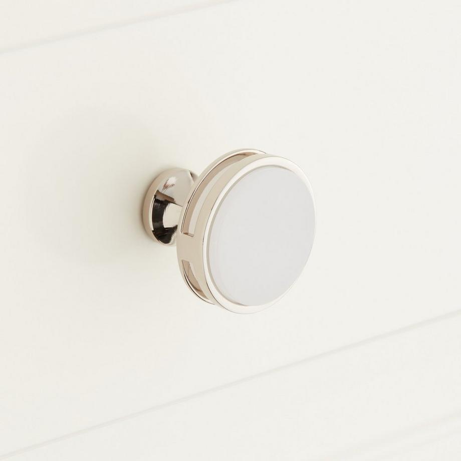 Simbury Enamel & Brass Circle Knob - Matte White/Satin Brass ...