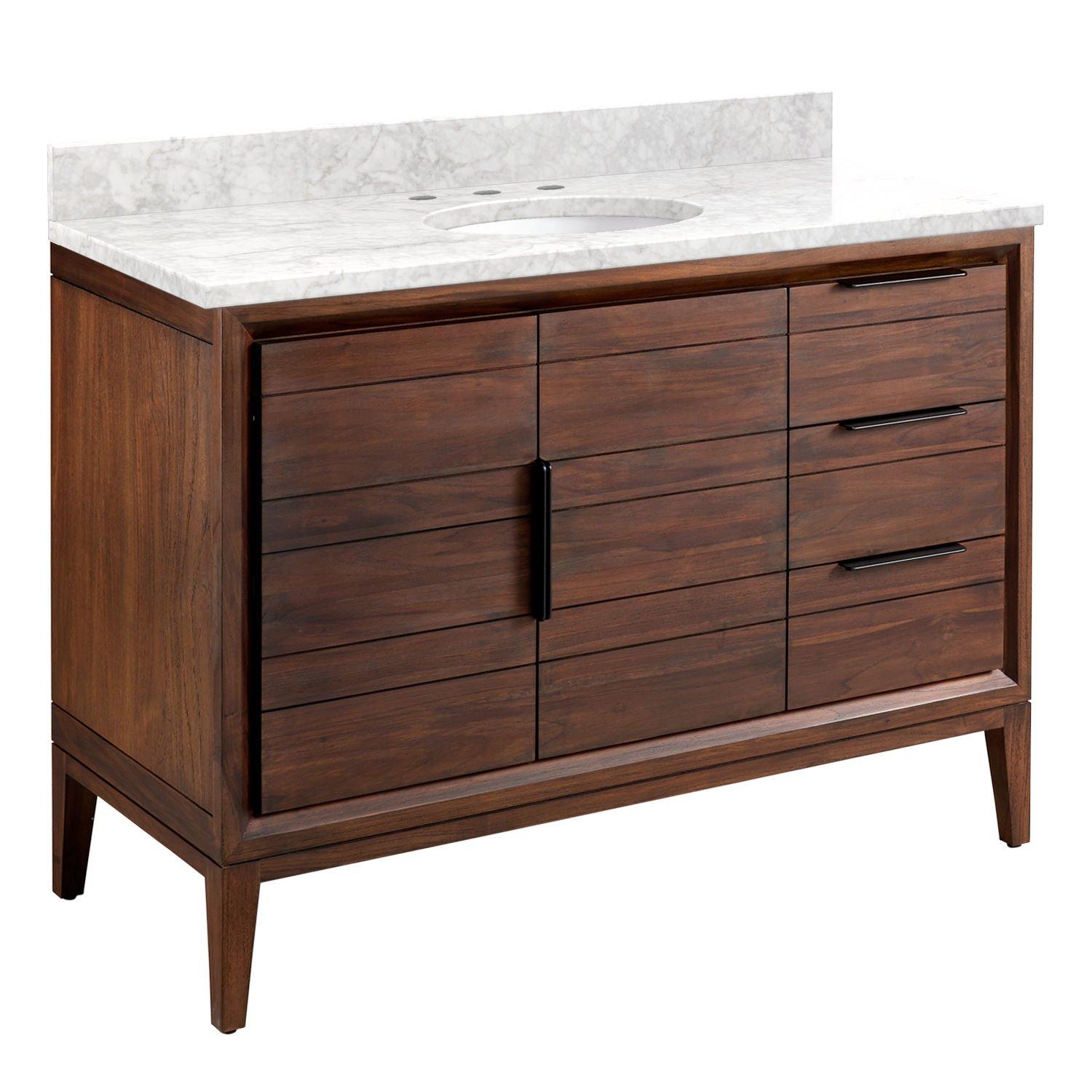 48" Aliso Teak Vanity for Undermount Sink - Java - Carrara Marble 8 ...