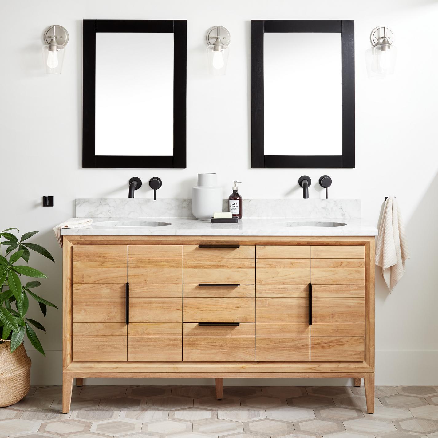 60" Aliso Teak Double Vanity for Undermount Sinks - Natural Teak ...