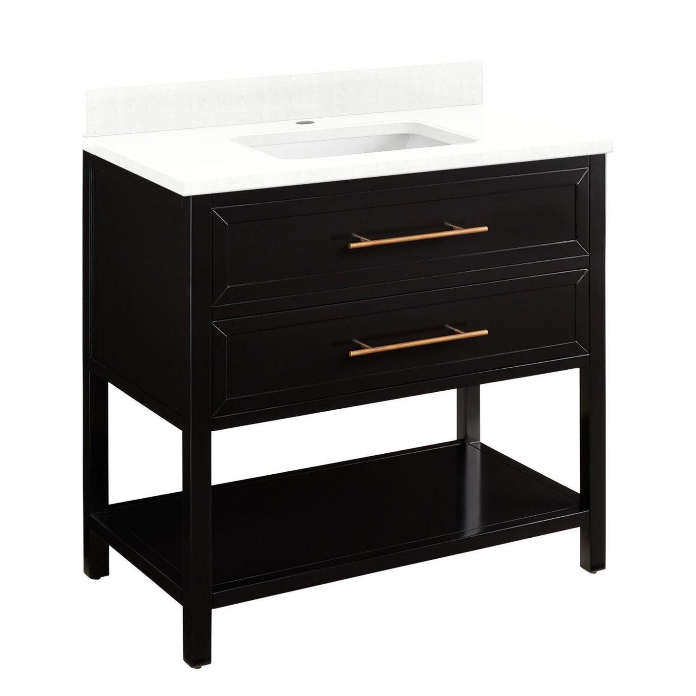 36" Robertson Console Vanity - Black- Feathered White 1 Hole - White ...