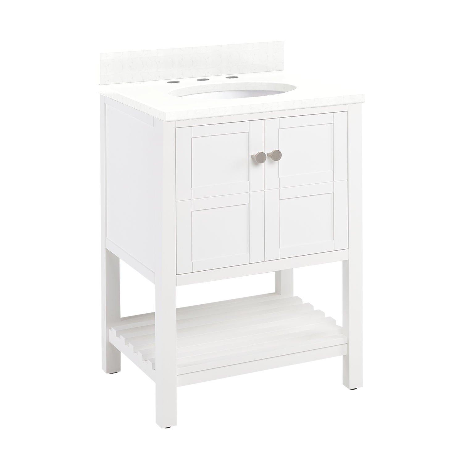 24" Olsen Console Vanity - Soft White - Feathered White Quartz - 8 ...