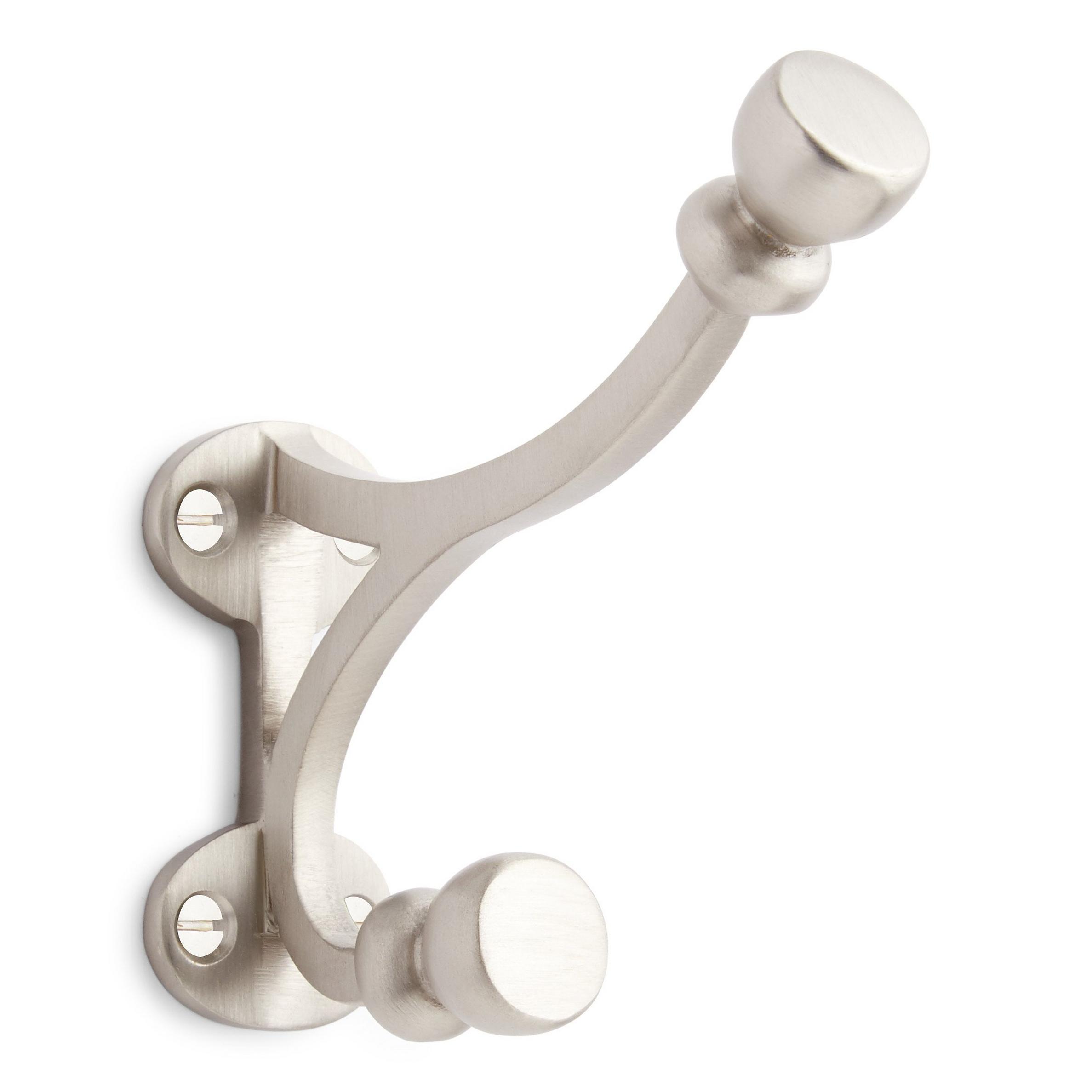 Solid Brass Double Coat Hook - Brushed Nickel | Signature Hardware