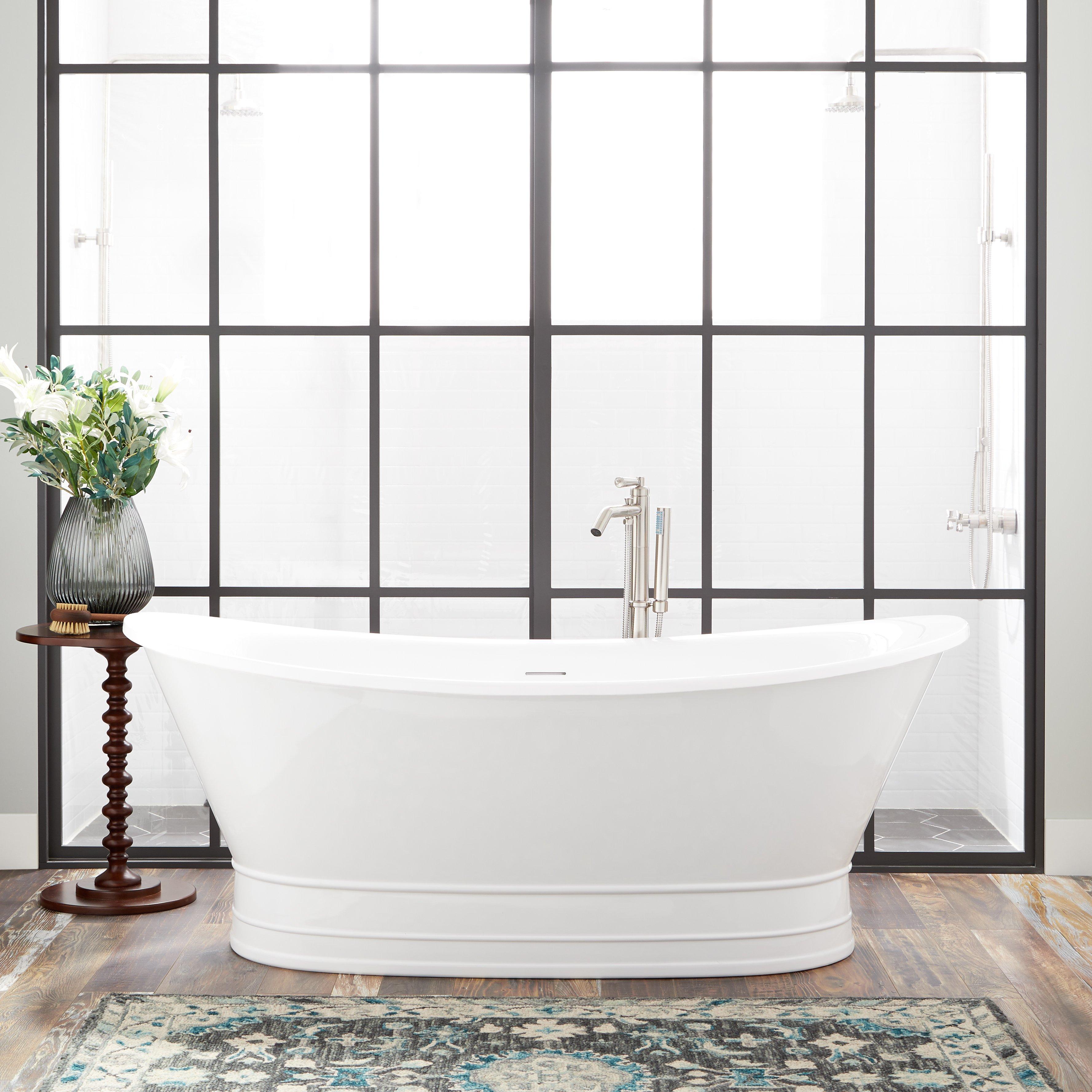 69" Desborough Acrylic Freestanding Double-Slipper Tub with Slotted ...