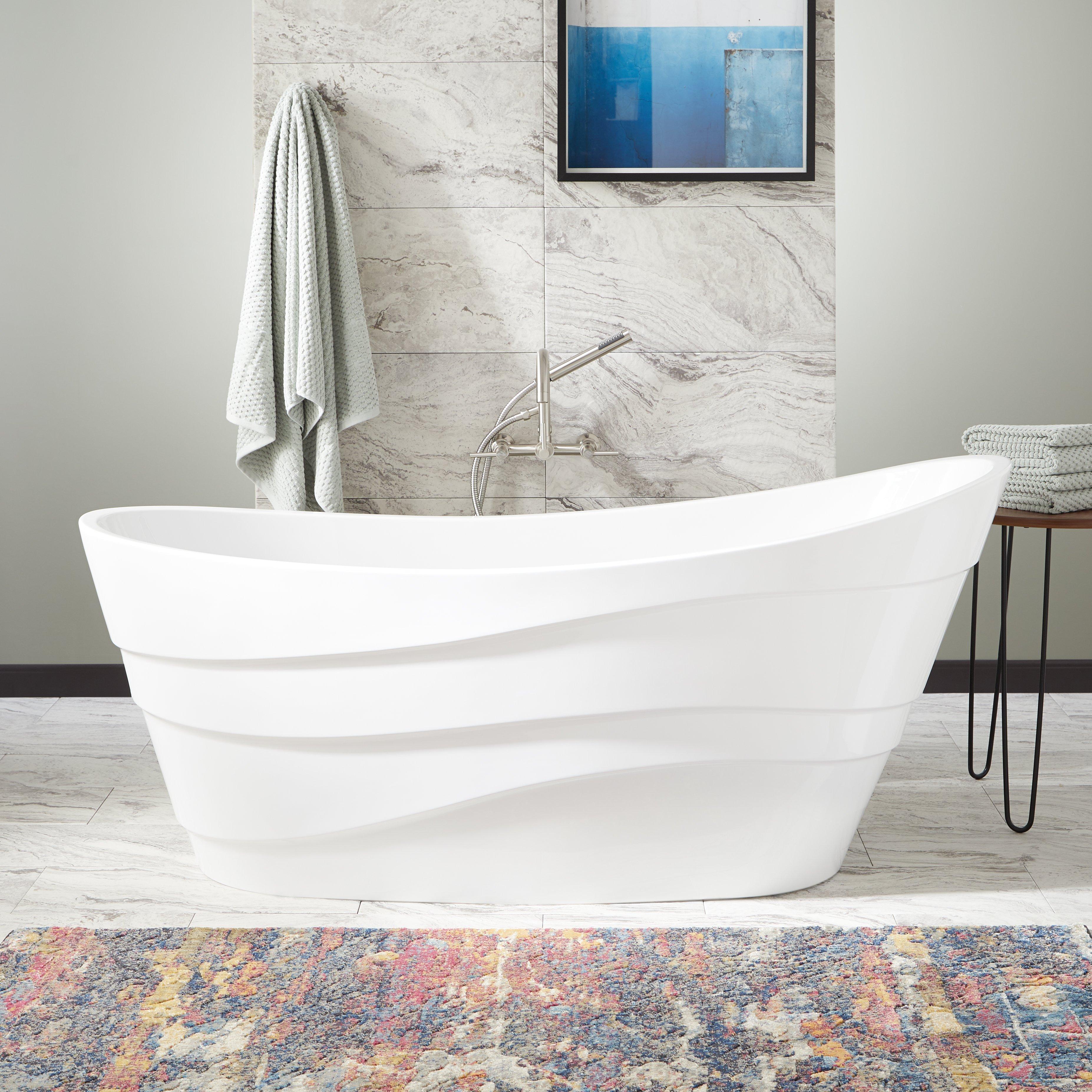67" Amelia Acrylic Freestanding Slipper Tub with Slotted Overflow and ...