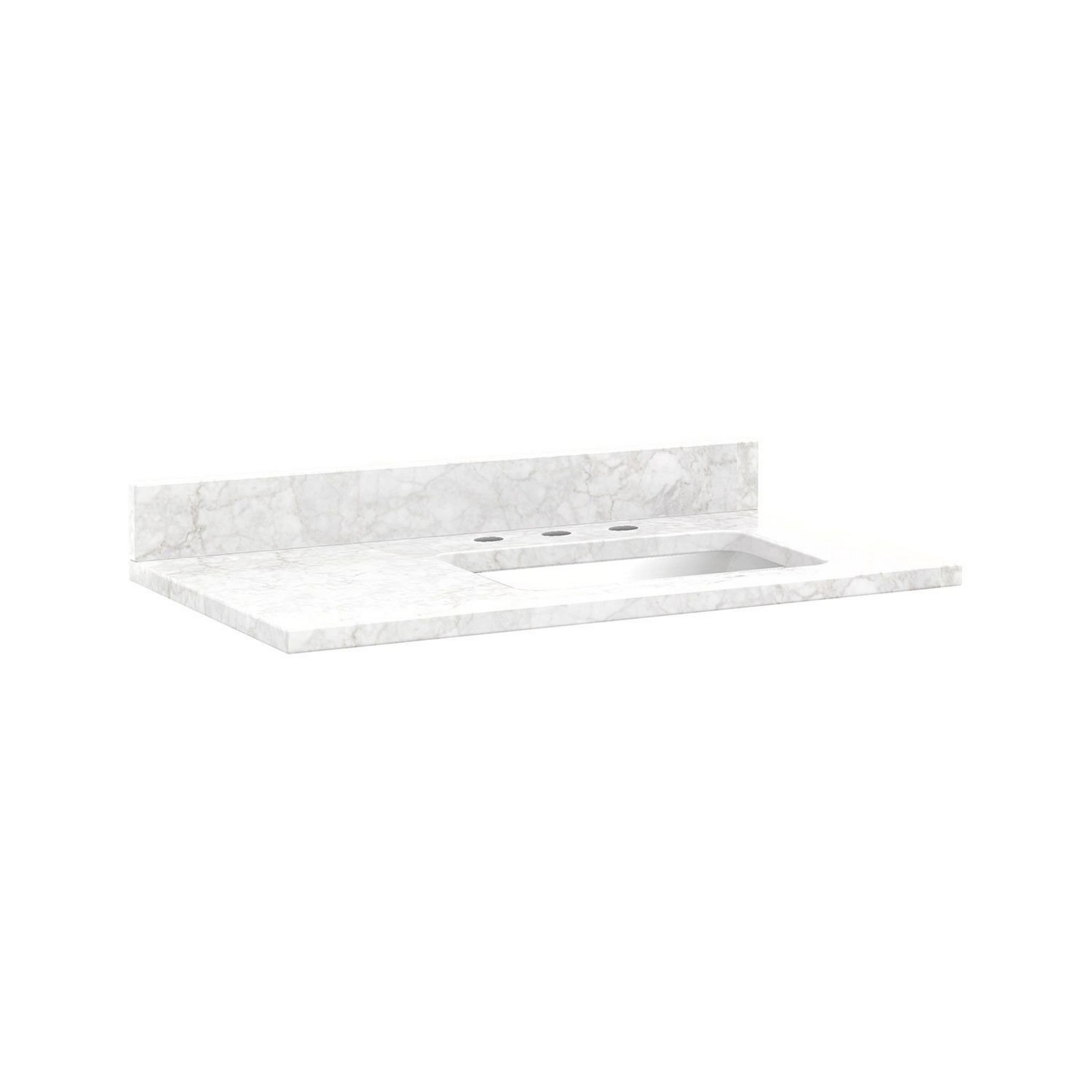 37" x 22" 3cm Marble Vanity Top w/ Backsplash - 8" Faucet Holes-Offset ...