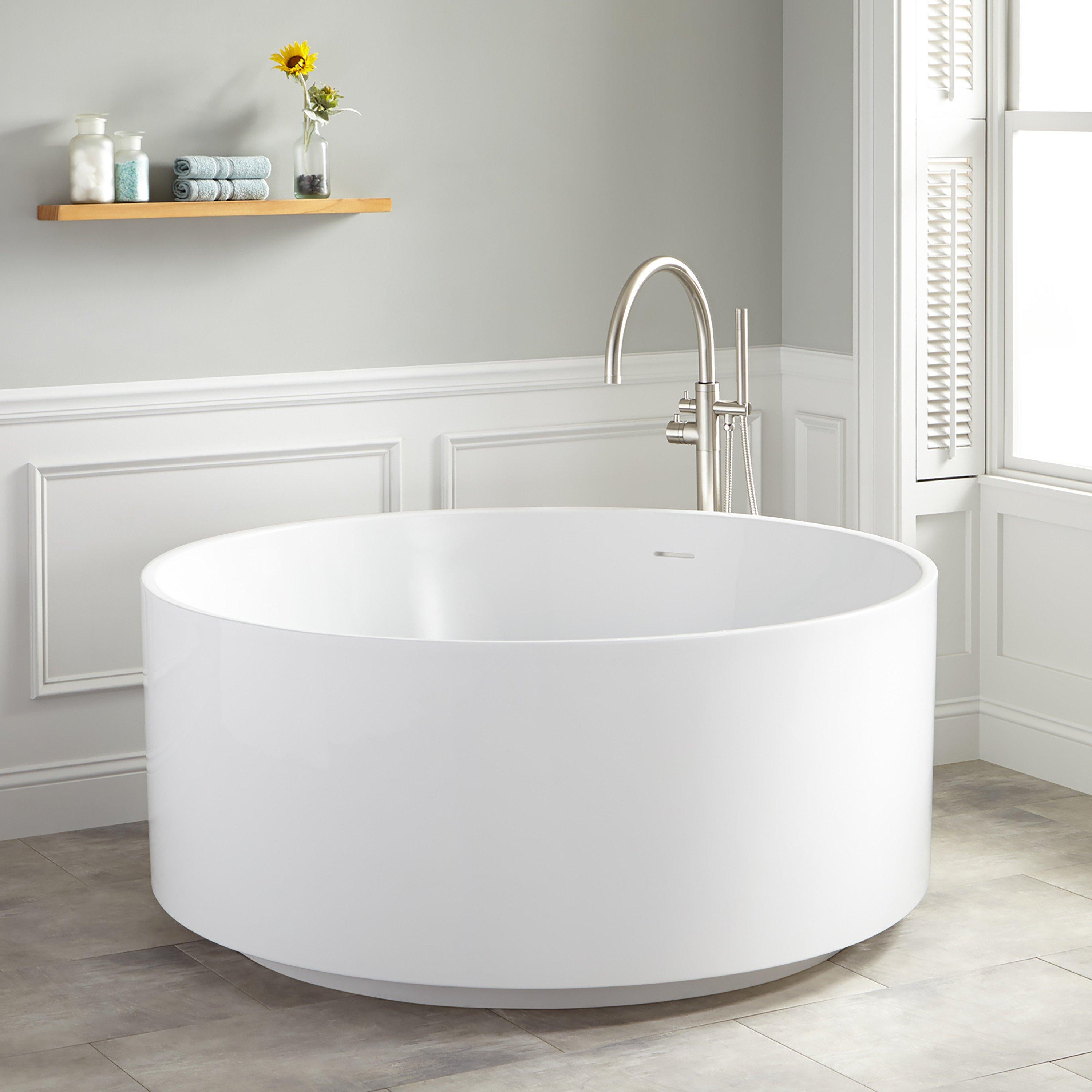 55" Dempsey Round Acrylic Freestanding Tub - White Drain Kit with Foam ...