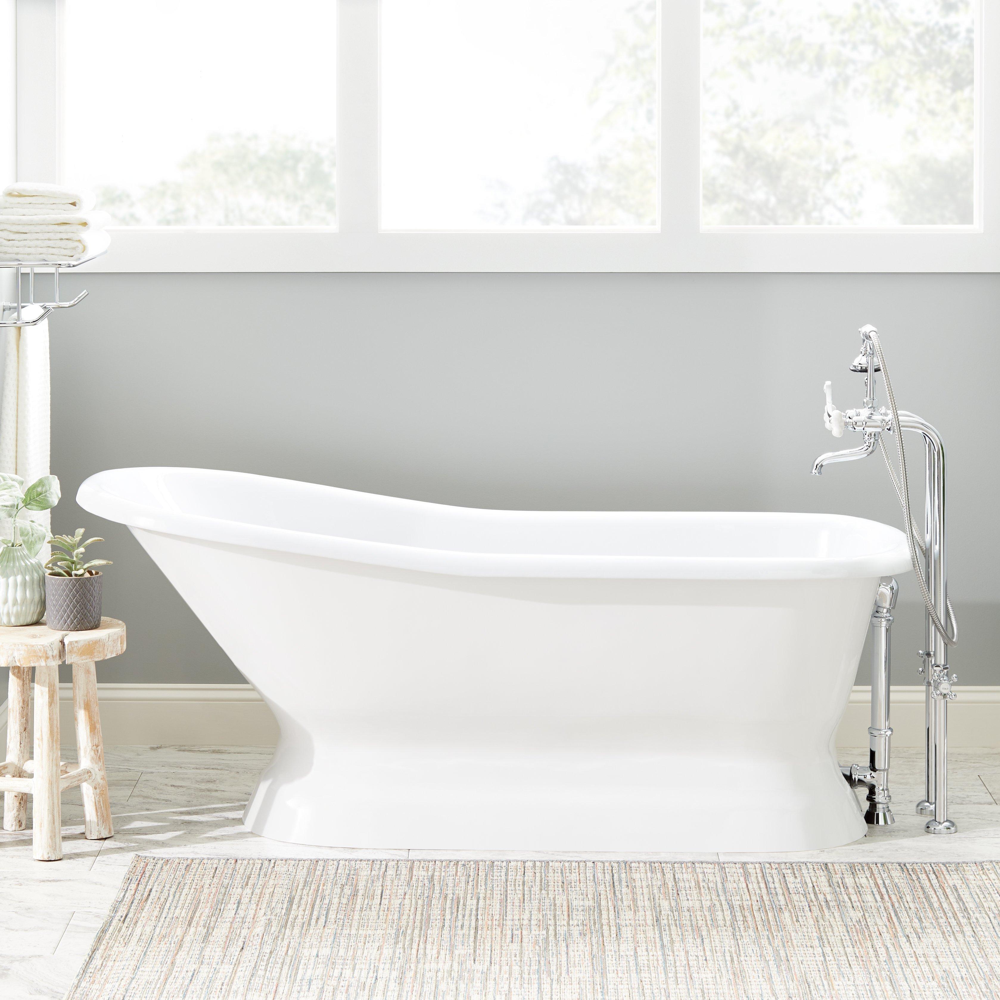 66" Jude Cast Iron Slipper Pedestal Tub - White - Rolled Rim ...