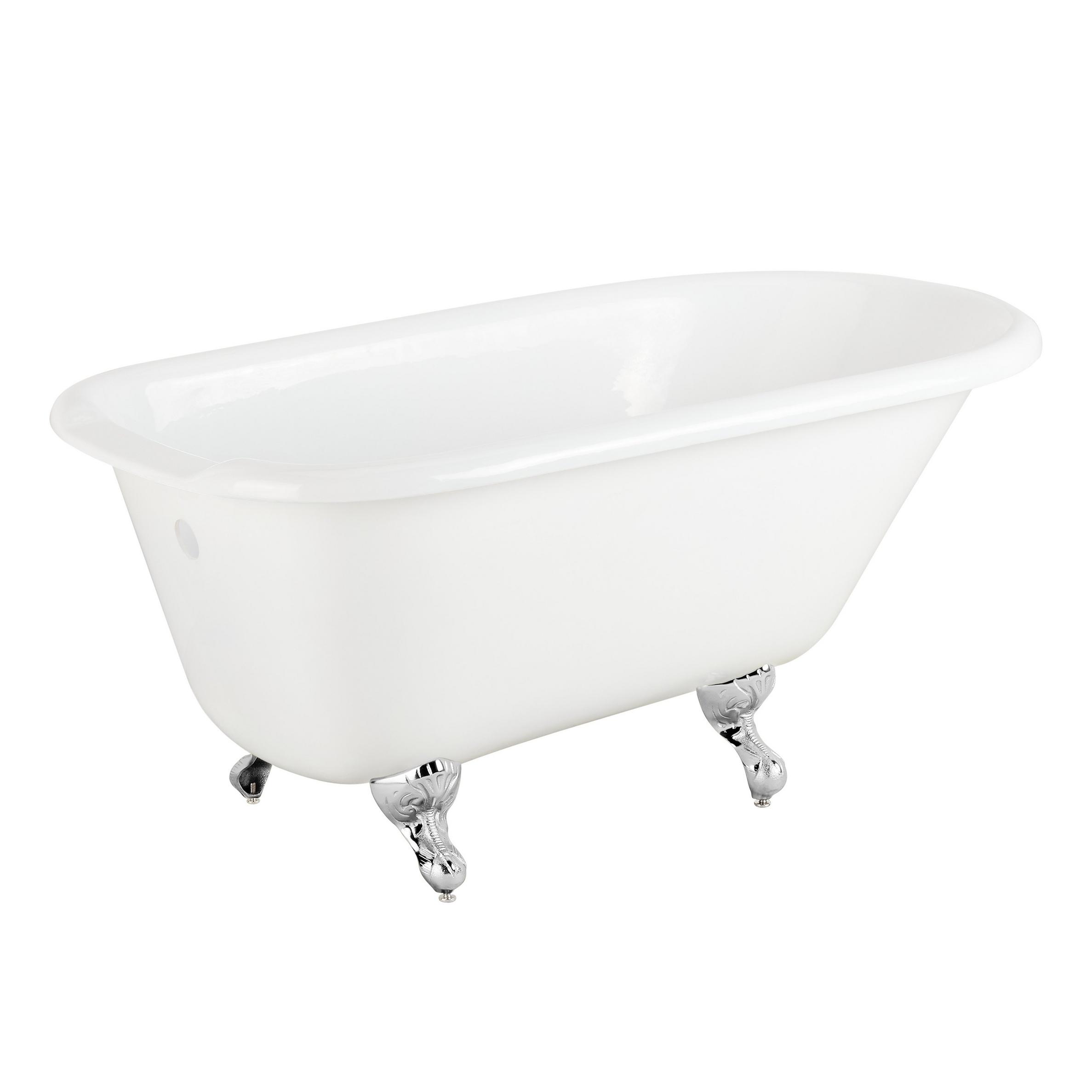 54" Miya Cast Iron Clawfoot Tub - White - Rolled Rim - Ball & Claw Feet ...