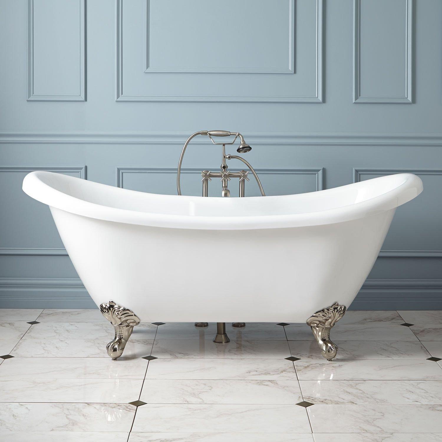 69" Rosalind Acrylic Double-Slipper Clawfoot Soaking Tub - White ...