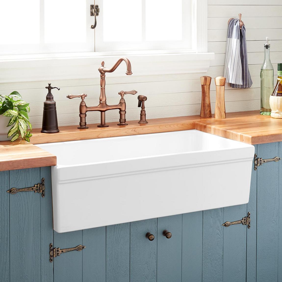 39" Risinger Double-Bowl Fireclay Farmhouse Sink - White | Signature ...