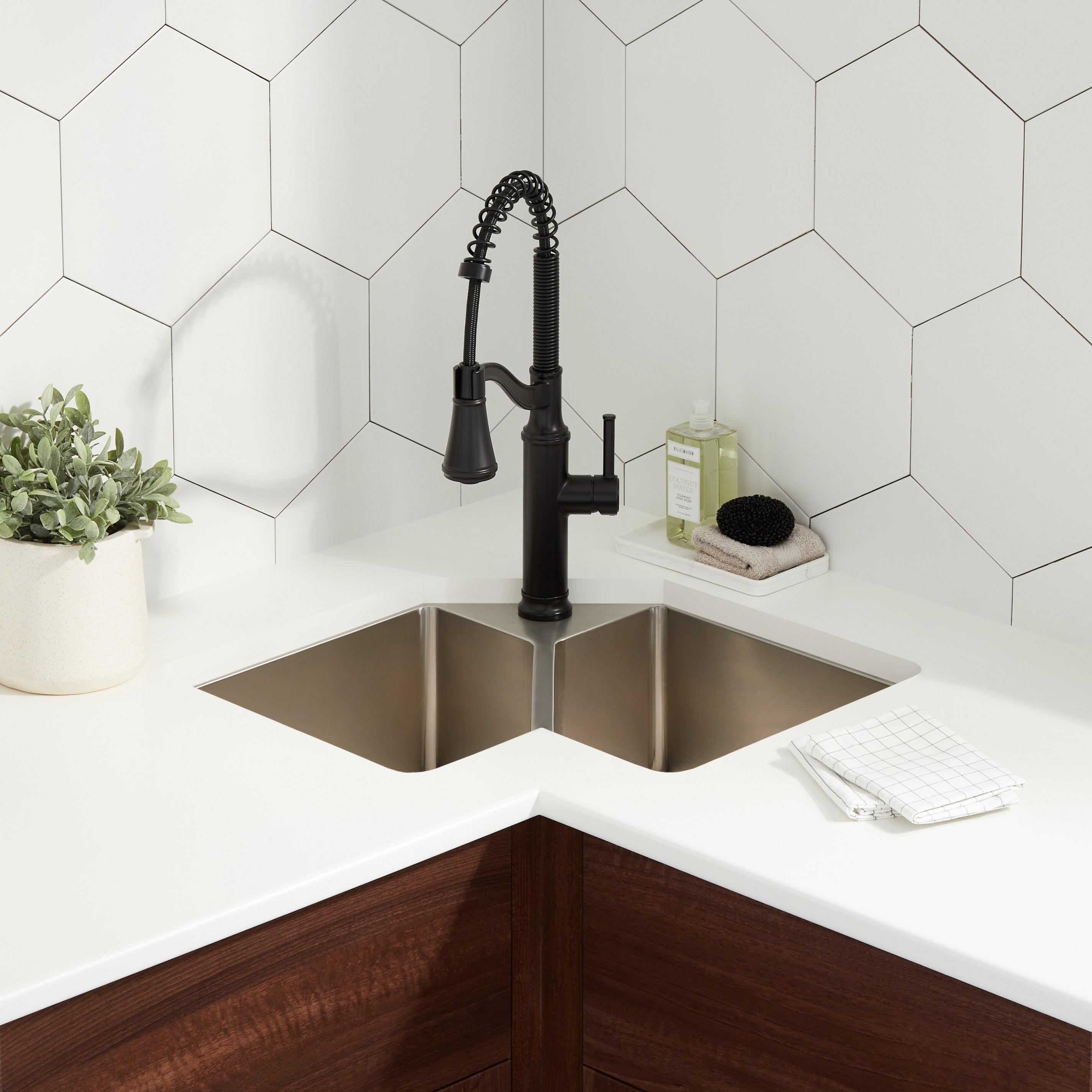 33" Infinite Corner Stainless Steel Undermount Sink | Signature Hardware
