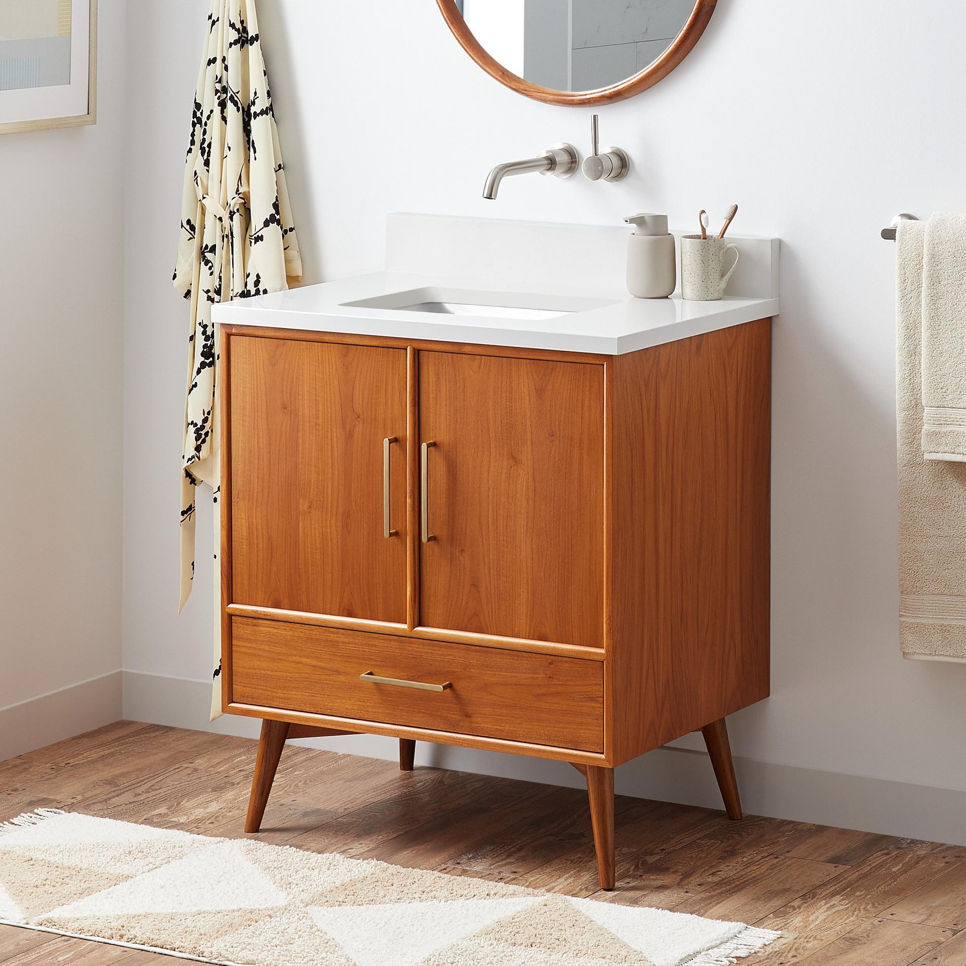 30" Novak Teak Vanity with Rectangular Undermount Sink - Teak ...