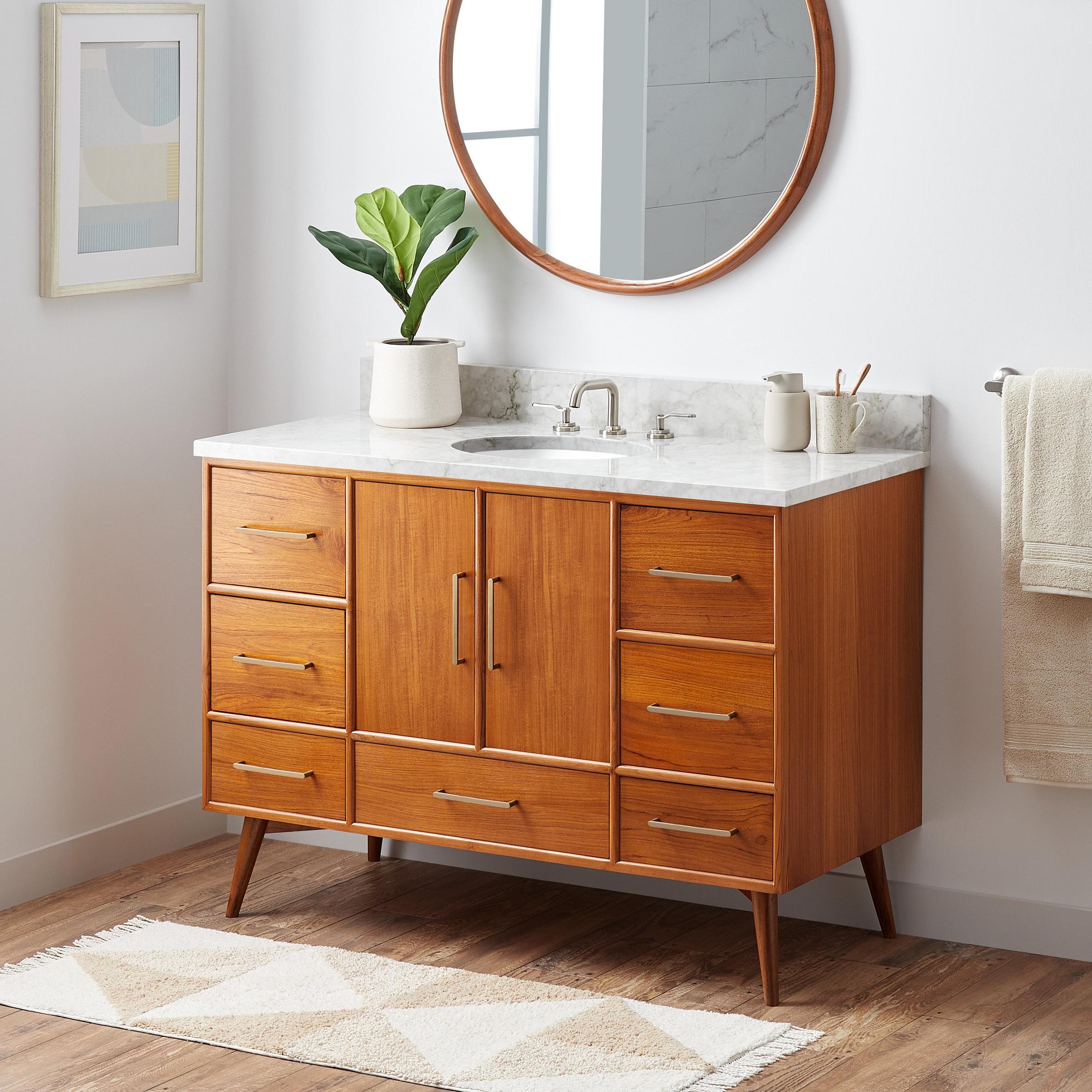 48" Novak Teak Vanity with Undermount Sink - Teak - Carrara ...