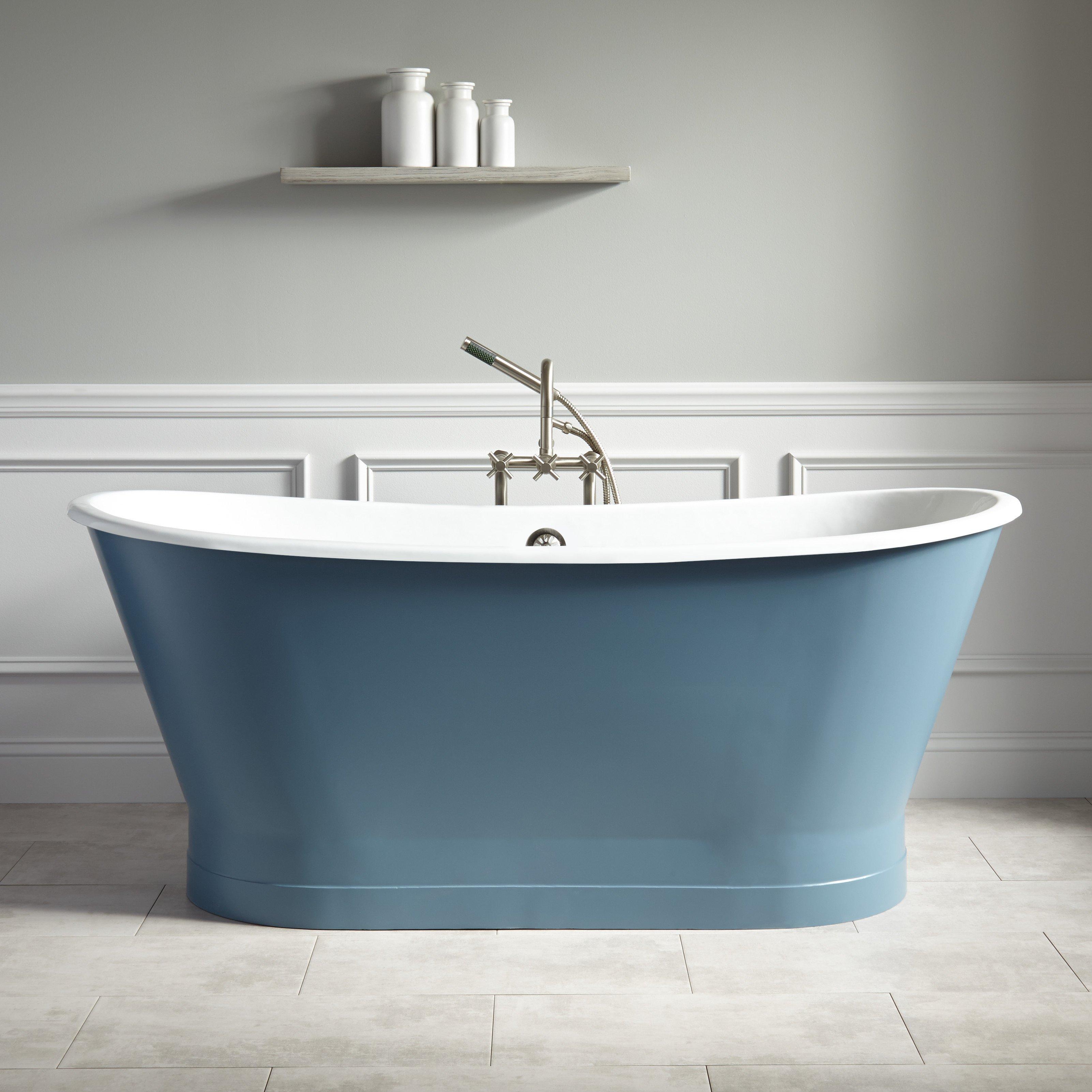 67" Kateryn Cast Iron Double-Ended Skirted Bateau Tub - Slate Blue ...