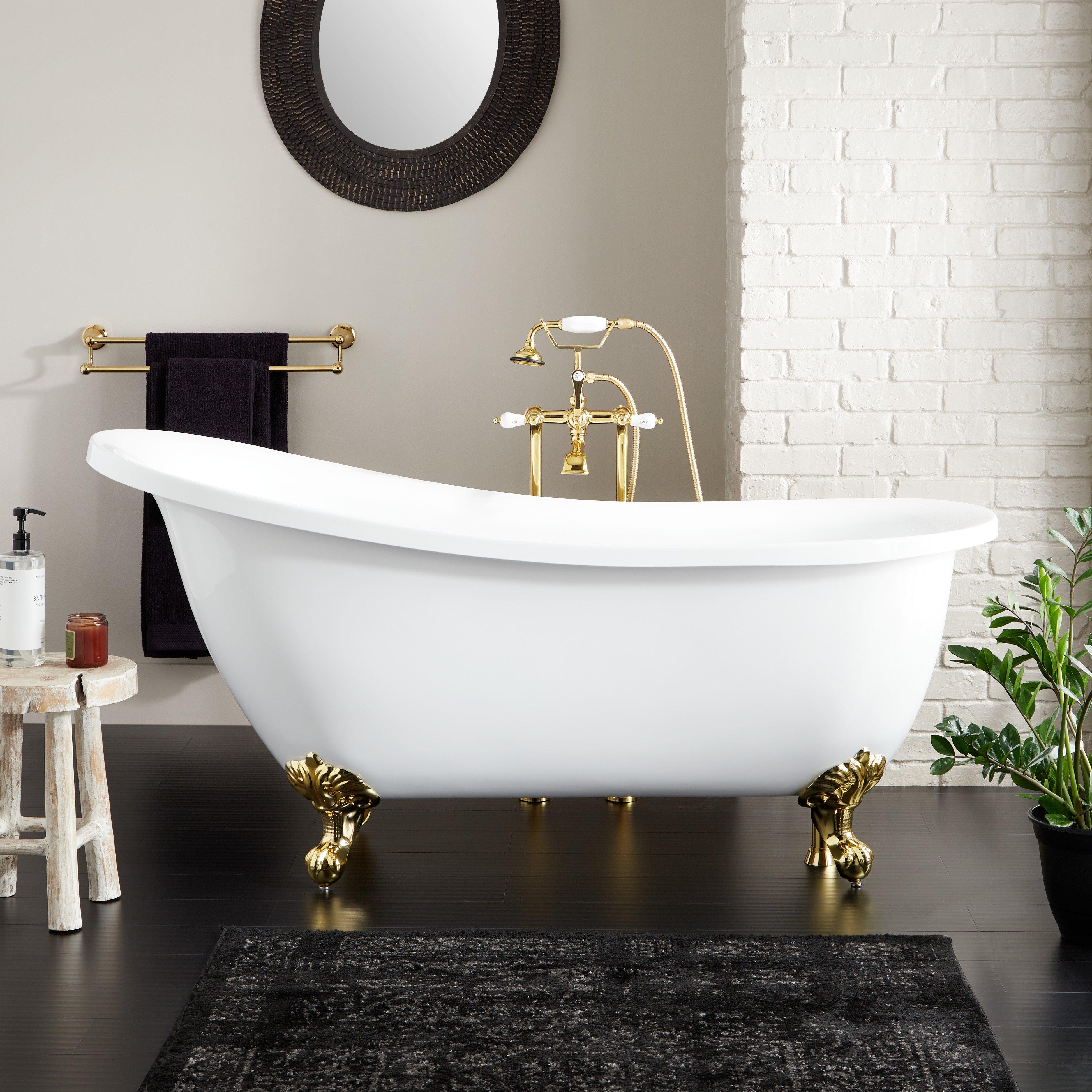61" Ultra Acrylic Slipper Clawfoot Tub - Roll Top - Polished Brass ...