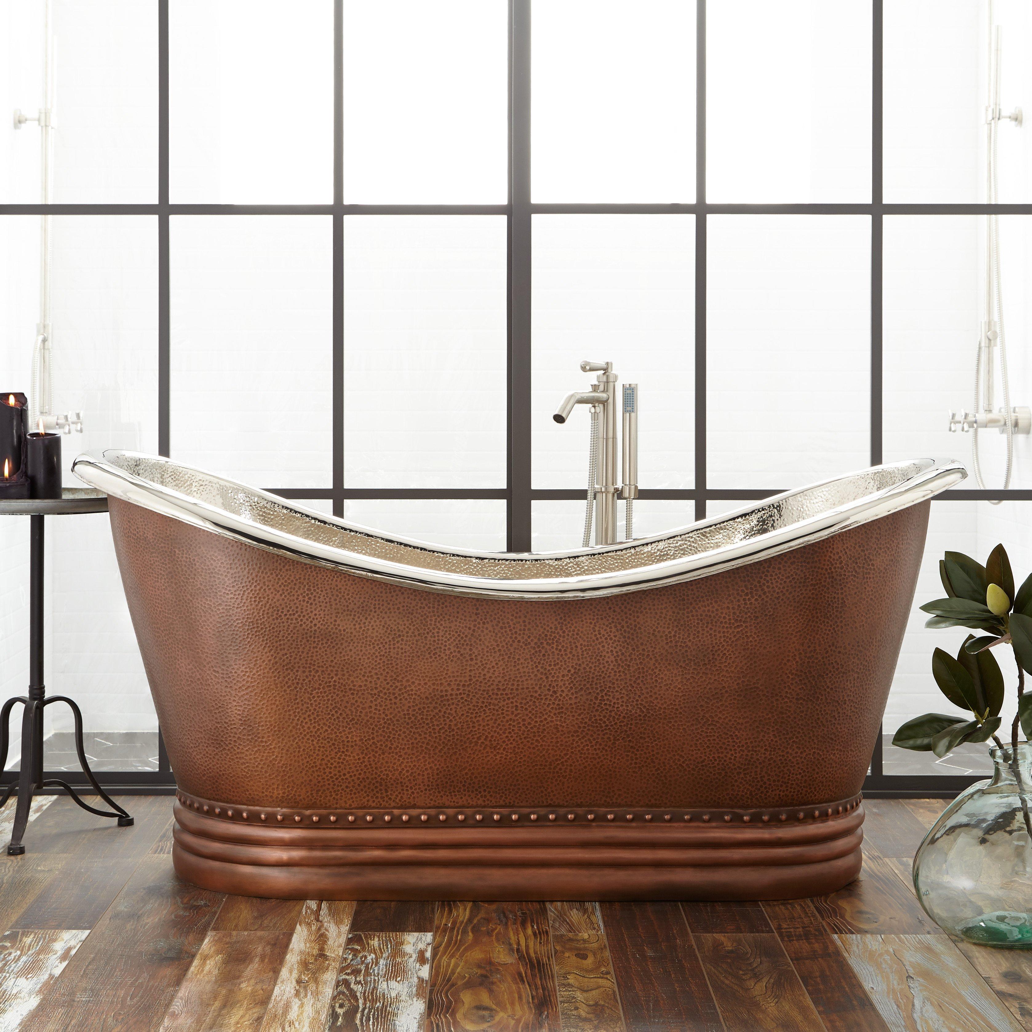 72" Paige Copper Double-Slipper Pedestal Soaking Tub - Nickel Interior ...