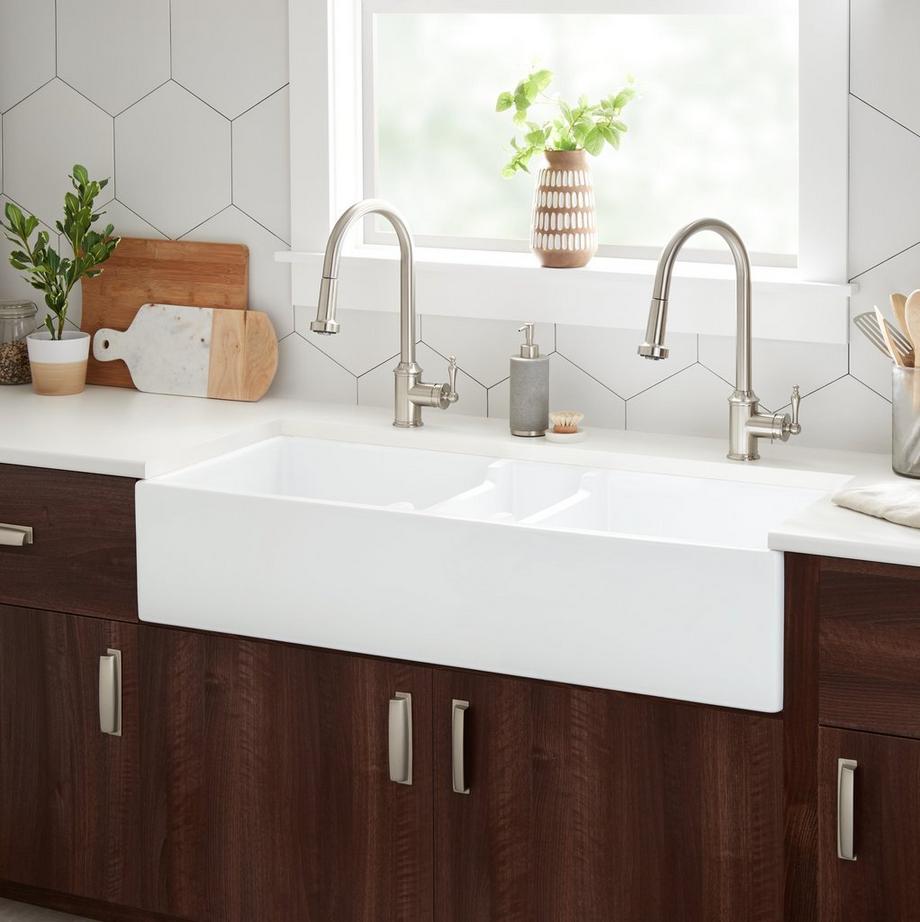 39" Risinger Double-Bowl Fireclay Farmhouse Sink - White | Signature ...
