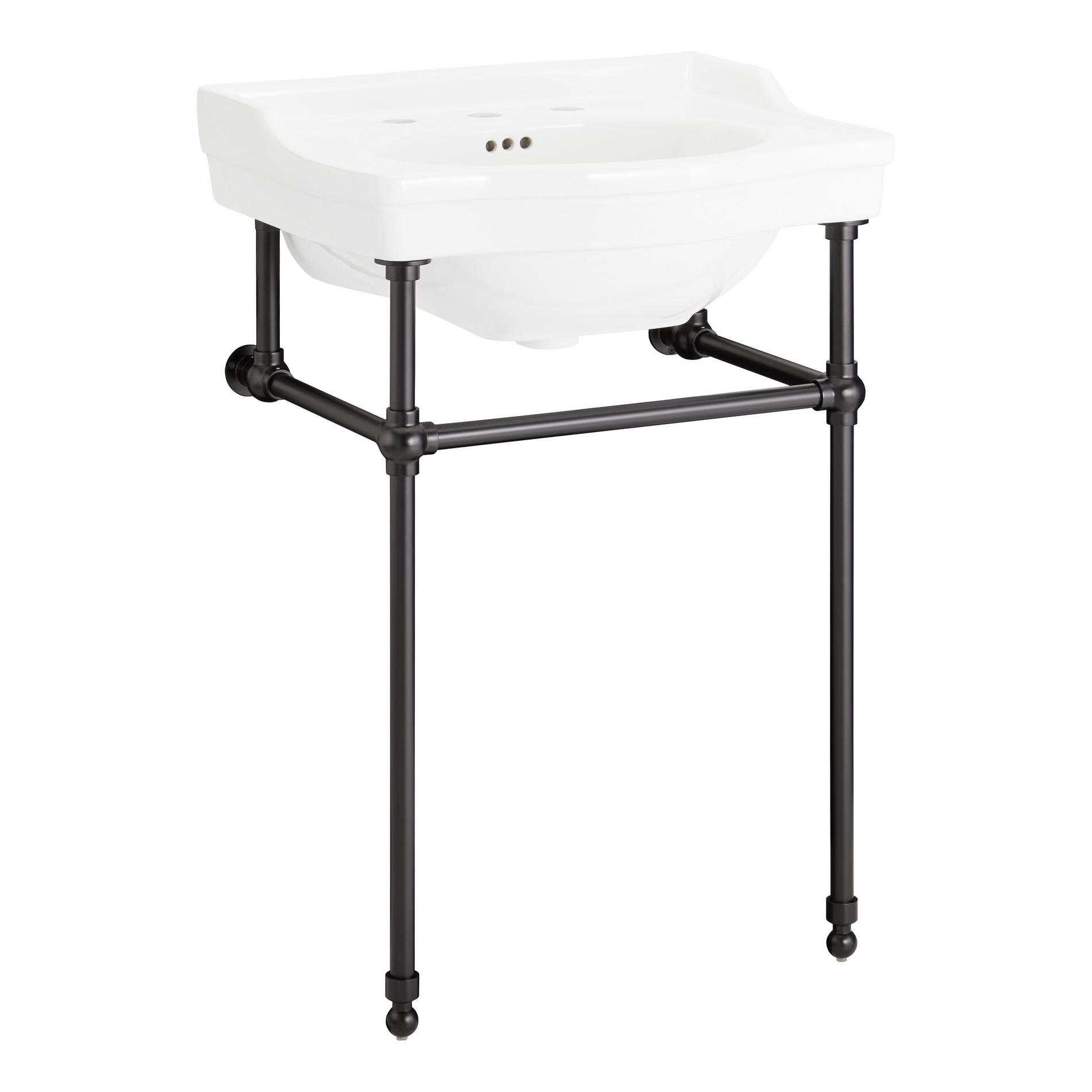 24" Cierra Console Sink with Brass Stand - Matte Black | Signature Hardware