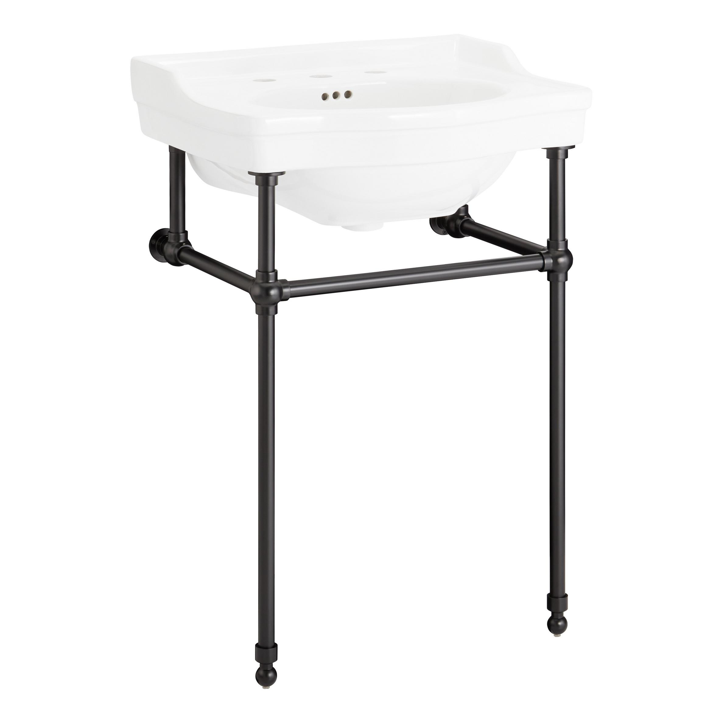 24" Cierra Console Sink with Brass Stand - Matte Black | Signature Hardware