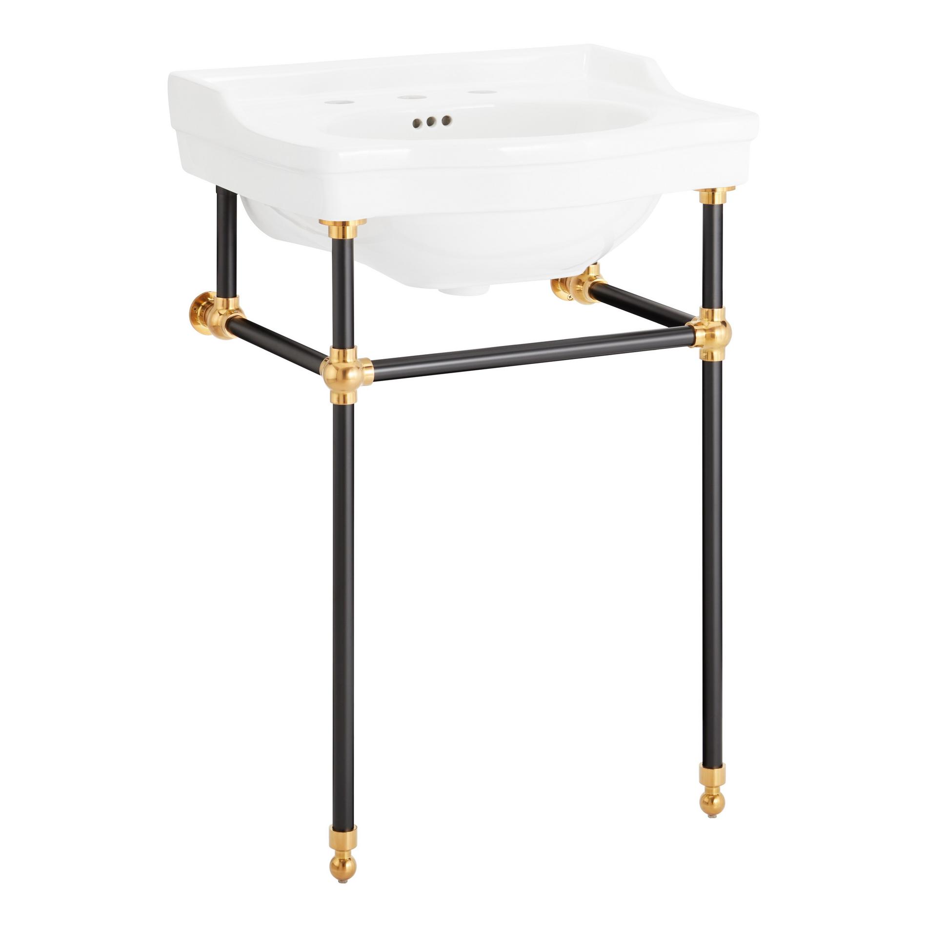 24" Cierra Console Sink with Two Tone Brass Stand - Black & Gold ...