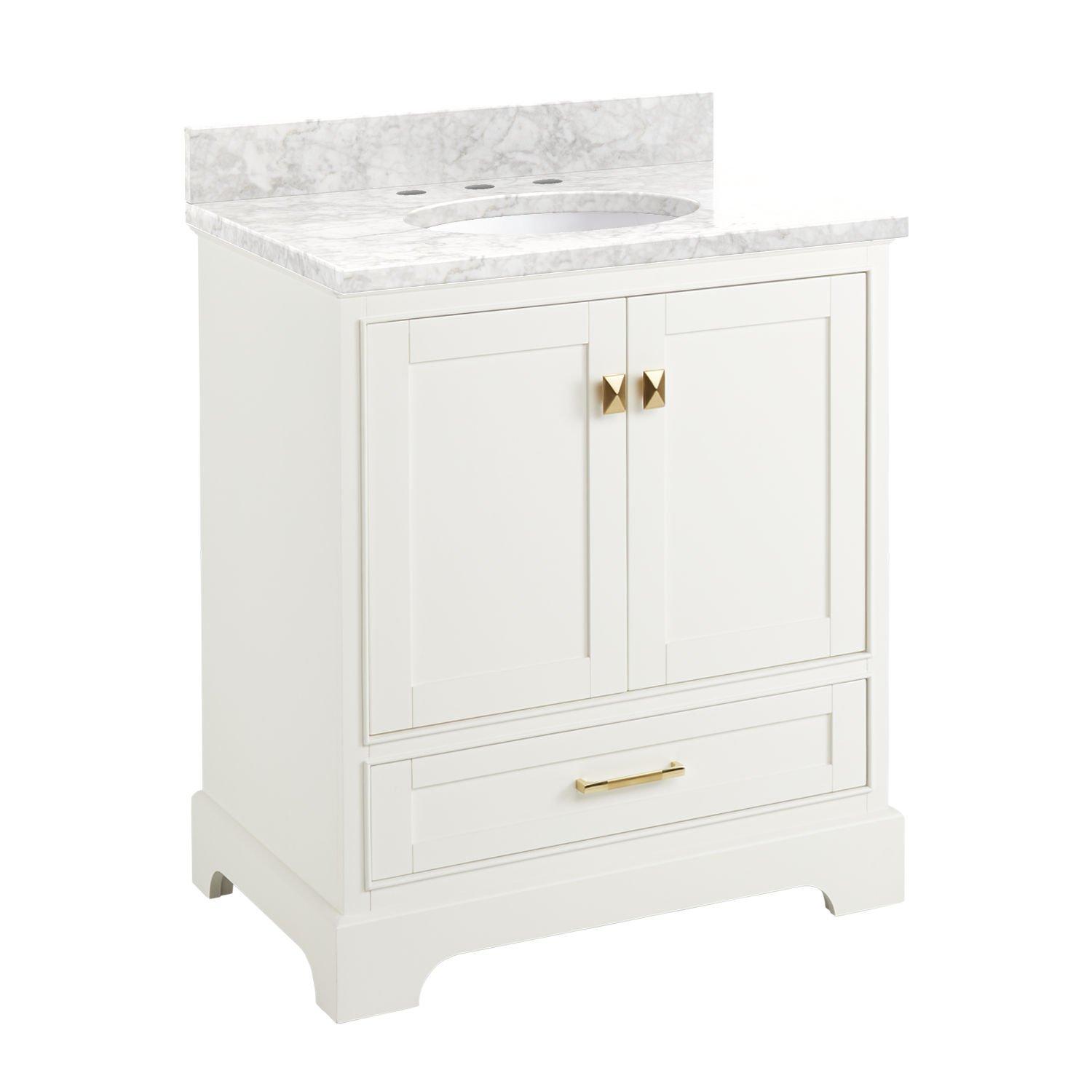30" Quen Vanity With Undermount Sink - Soft White - Carrara Marble ...