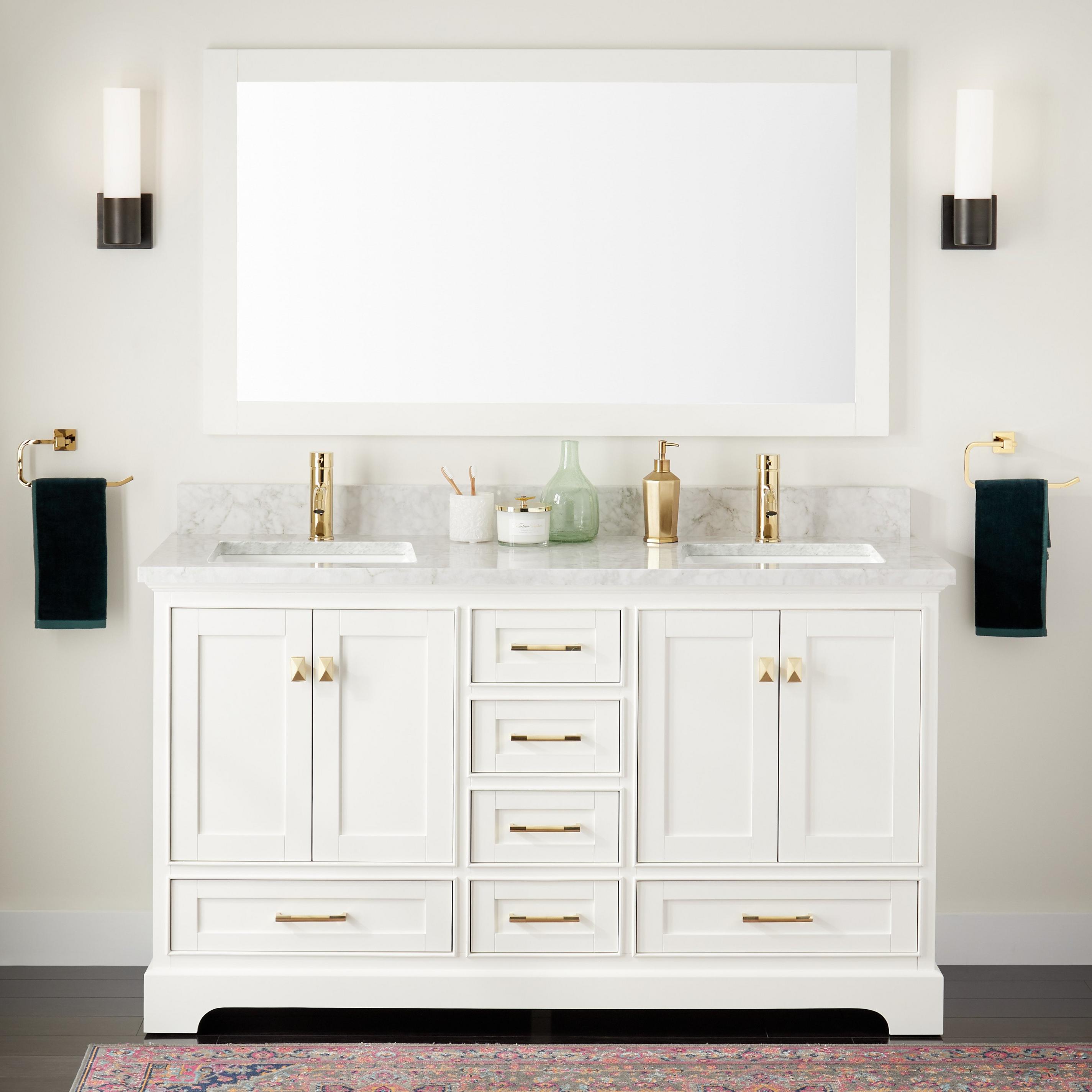 60" Quen Double Vanity With Rectangular Undermount Sinks - Soft White ...