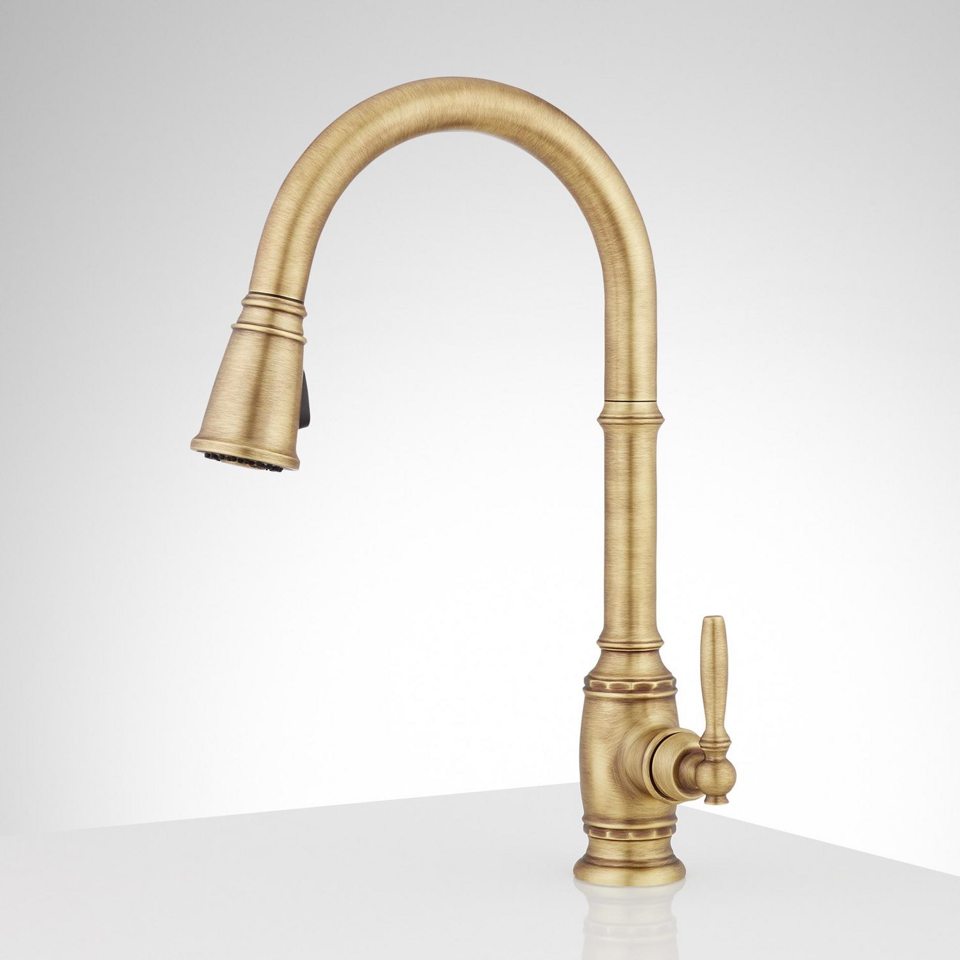 Finnian Pull-Down Kitchen Faucet - Aged Brass | Signature Hardware