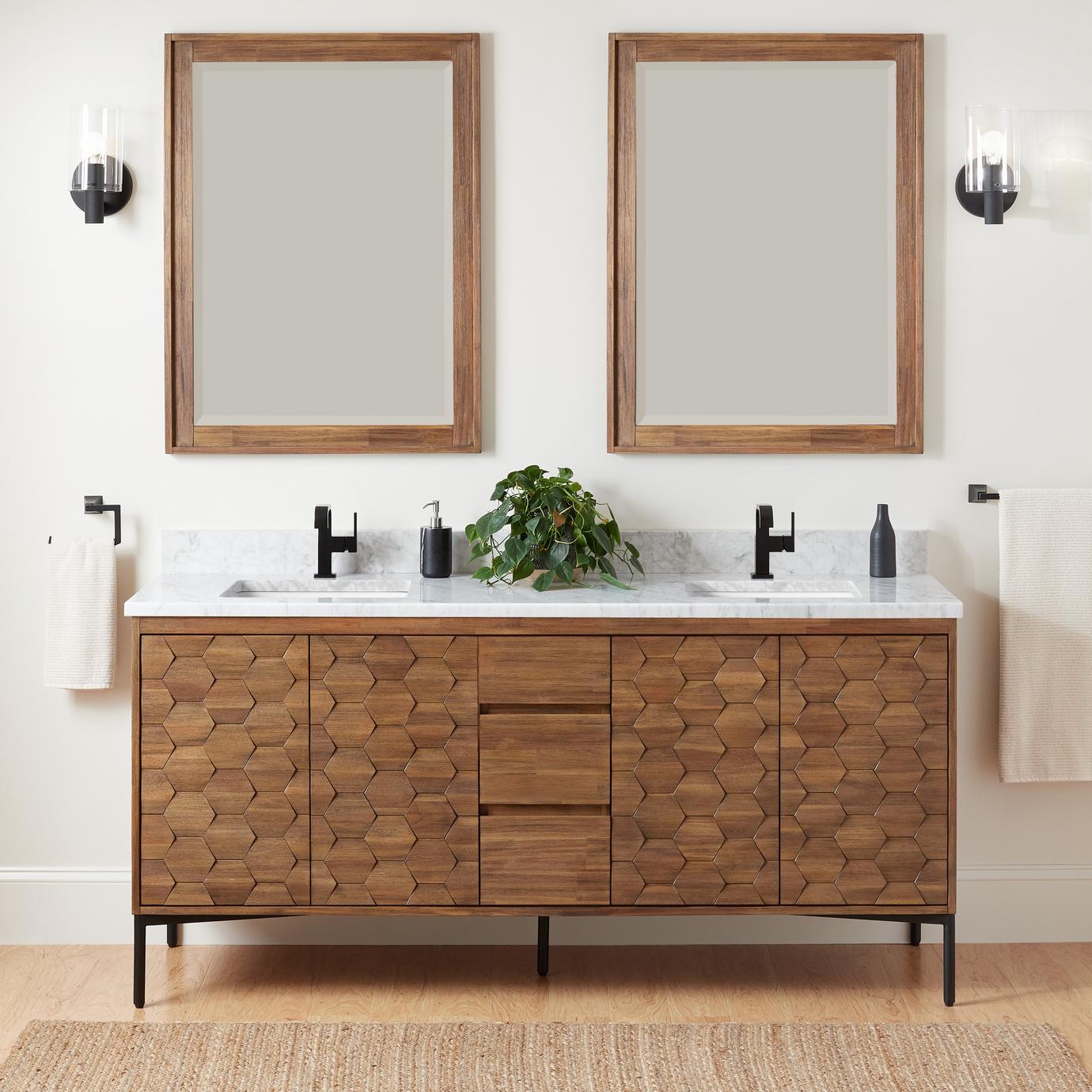 72" Aliso Teak Double Vanity with Rectangular Undermount Sink - Java ...