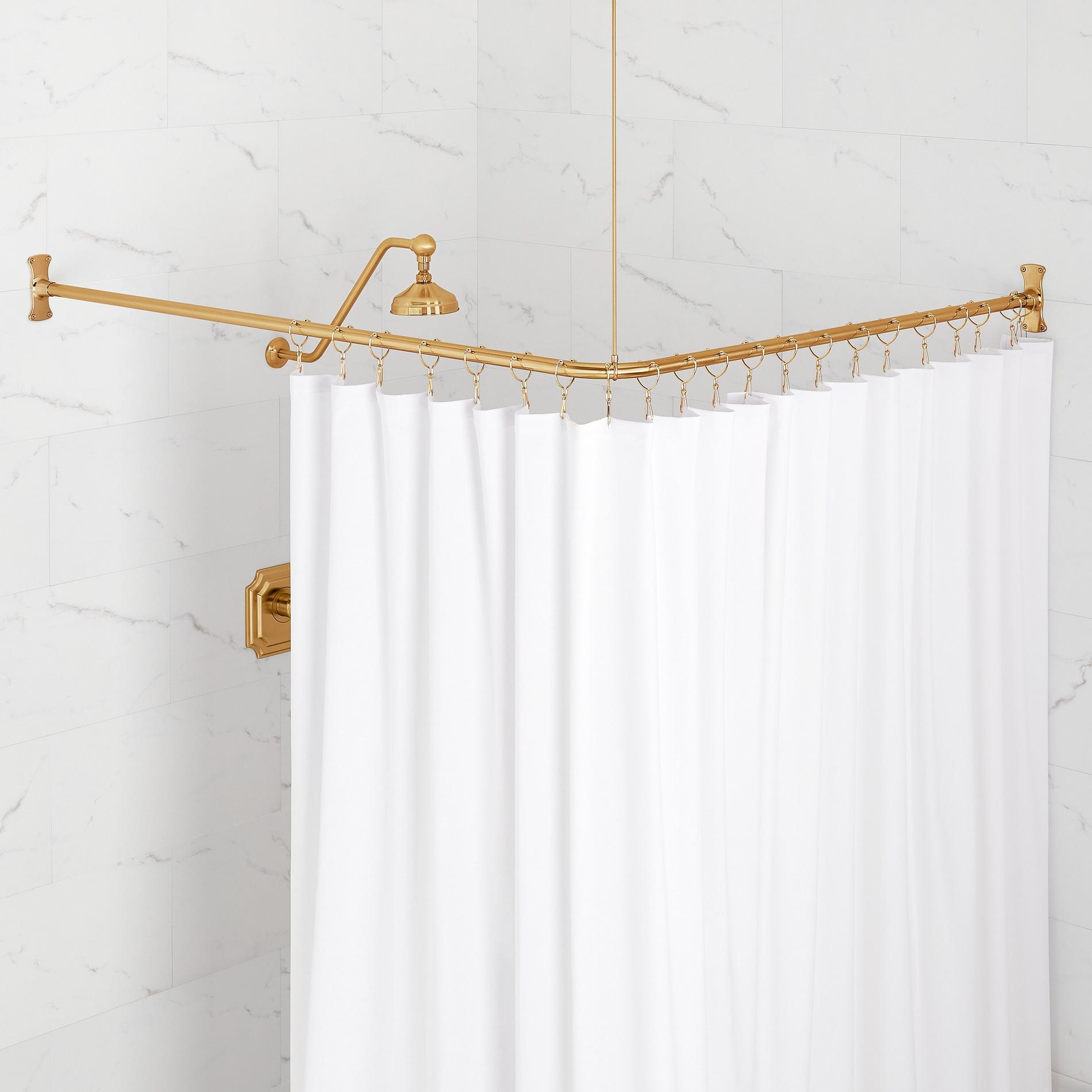 30" x 60" Corner Brass Shower Rod and Ceiling Support - Brushed Gold ...