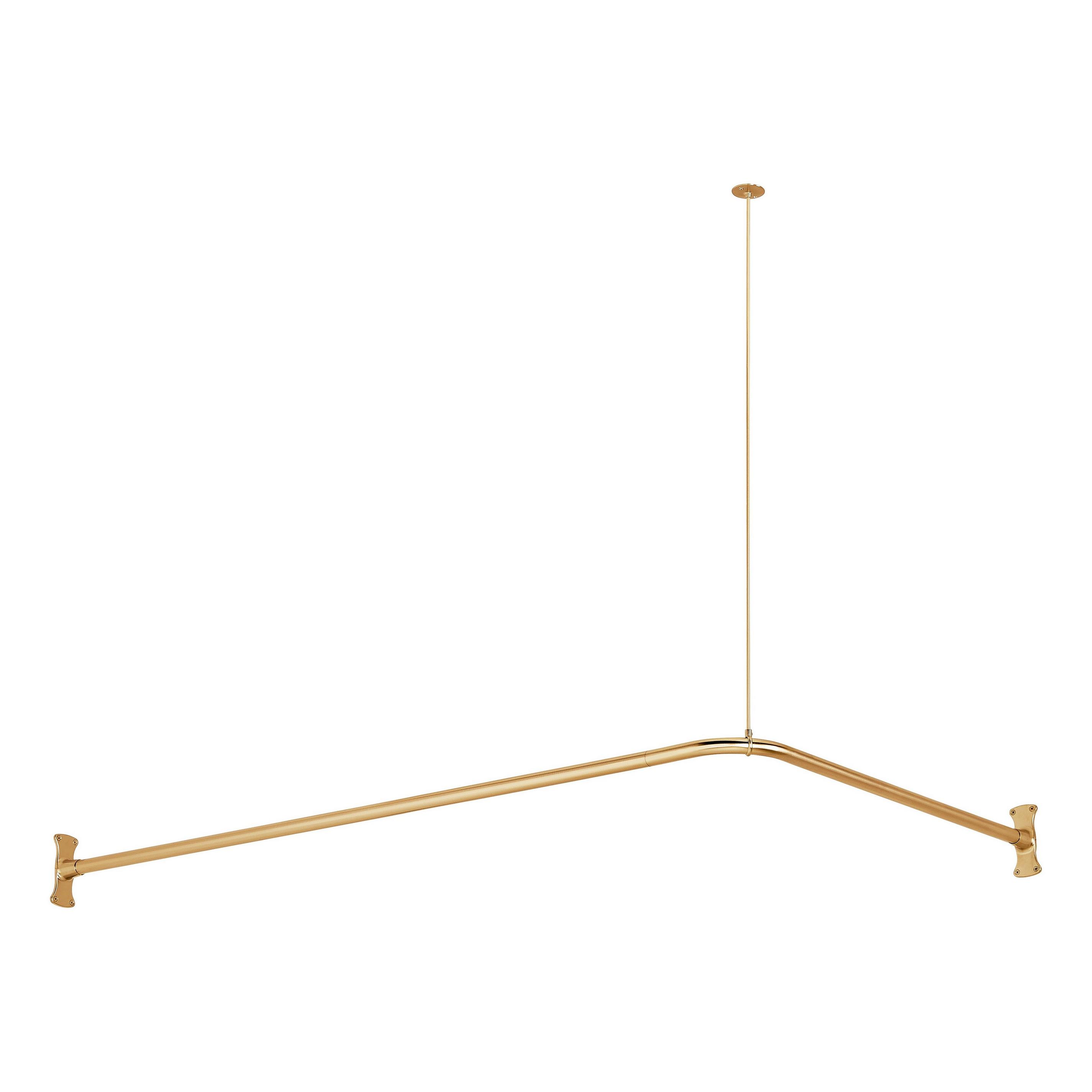 30" x 60" Corner Brass Shower Rod and Ceiling Support - Brushed Gold ...