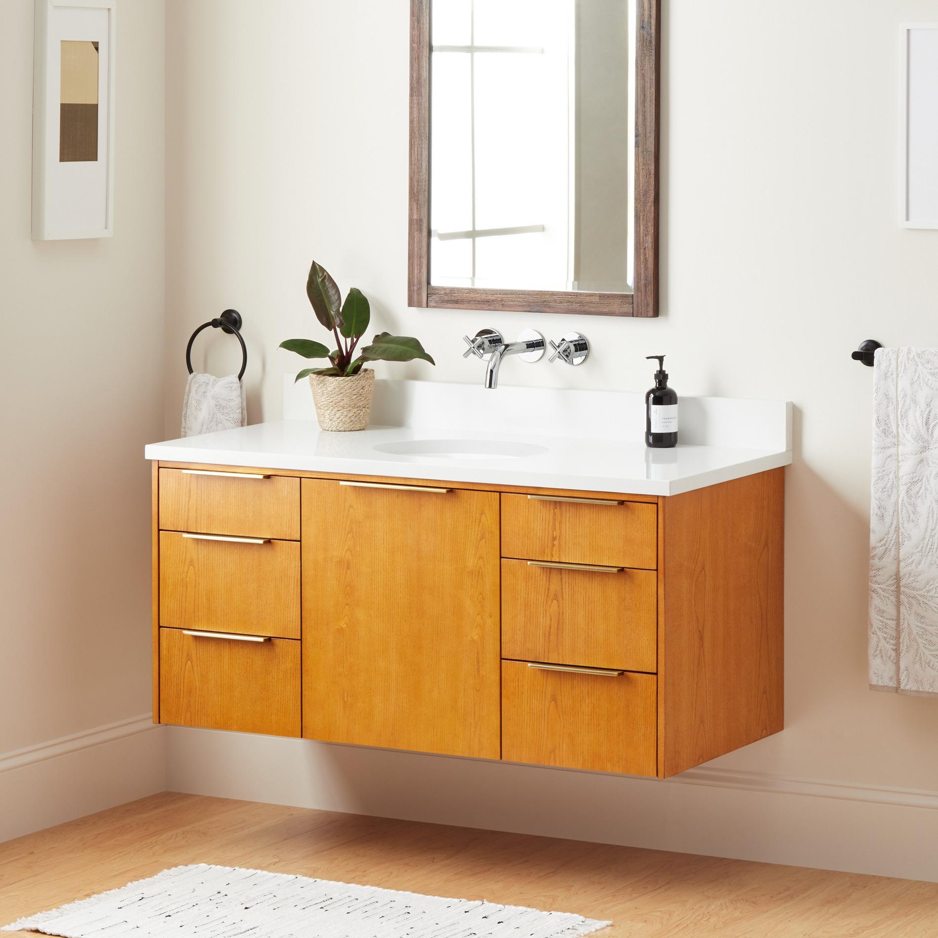 48" Dita Wall-Mount Vanity with Undermount Sink - Honey Oak | Signature ...