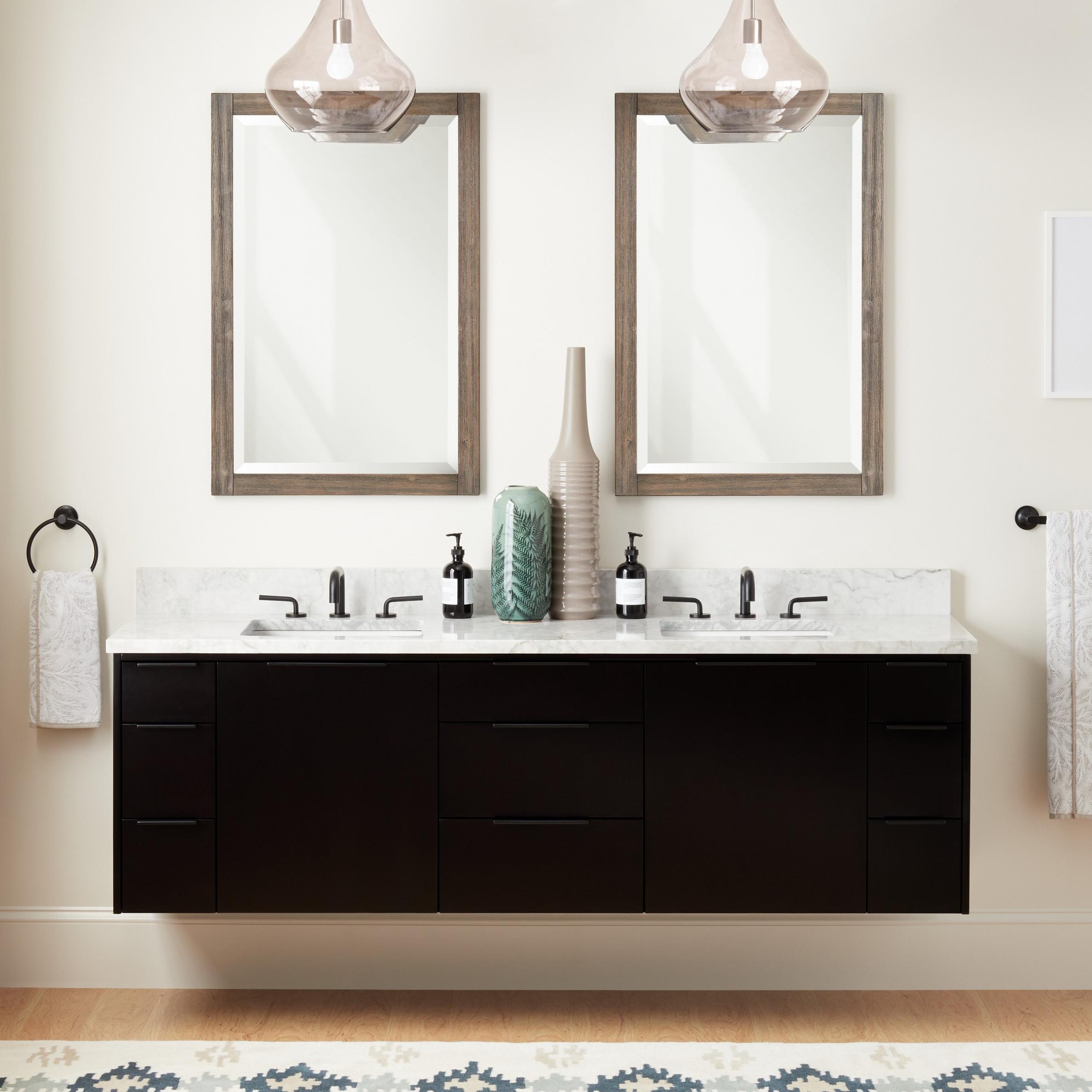 72" Dita Wall-Mount Double Vanity with Rectangular Undermount Sinks ...