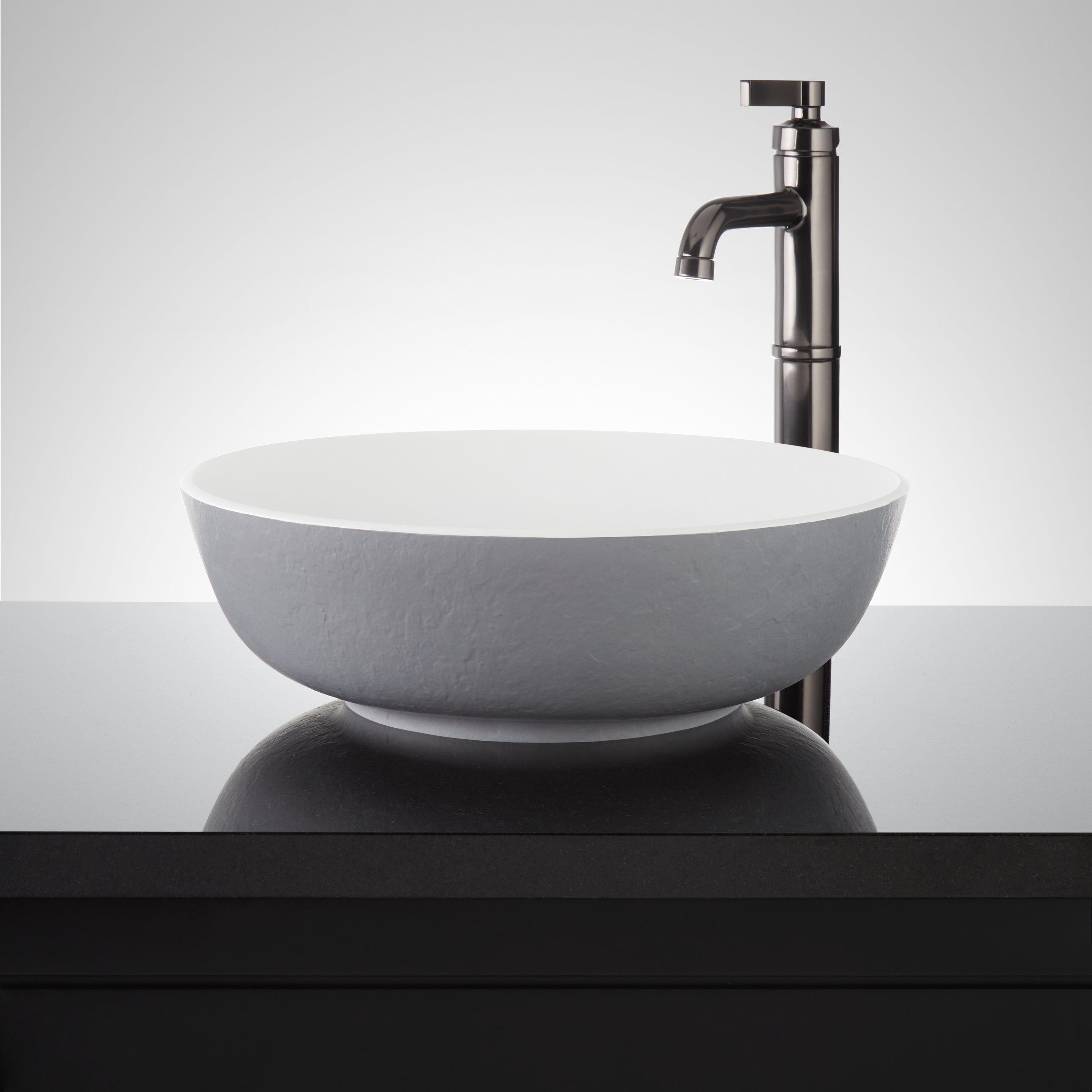 Elkshire Textured Solid Surface Vessel Sink - Gray Exterior Matte White ...