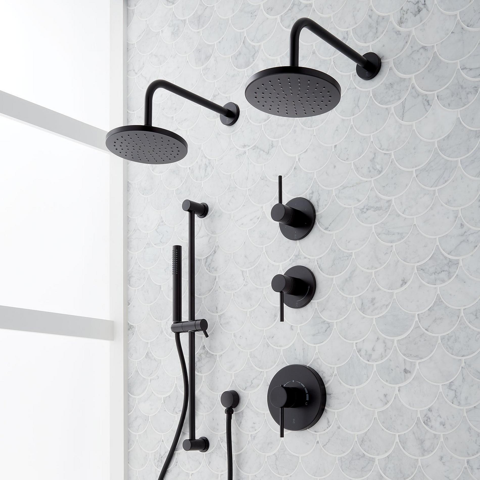 Lexia Thermostatic Shower System with Dual Showerheads, Slide Bar and ...