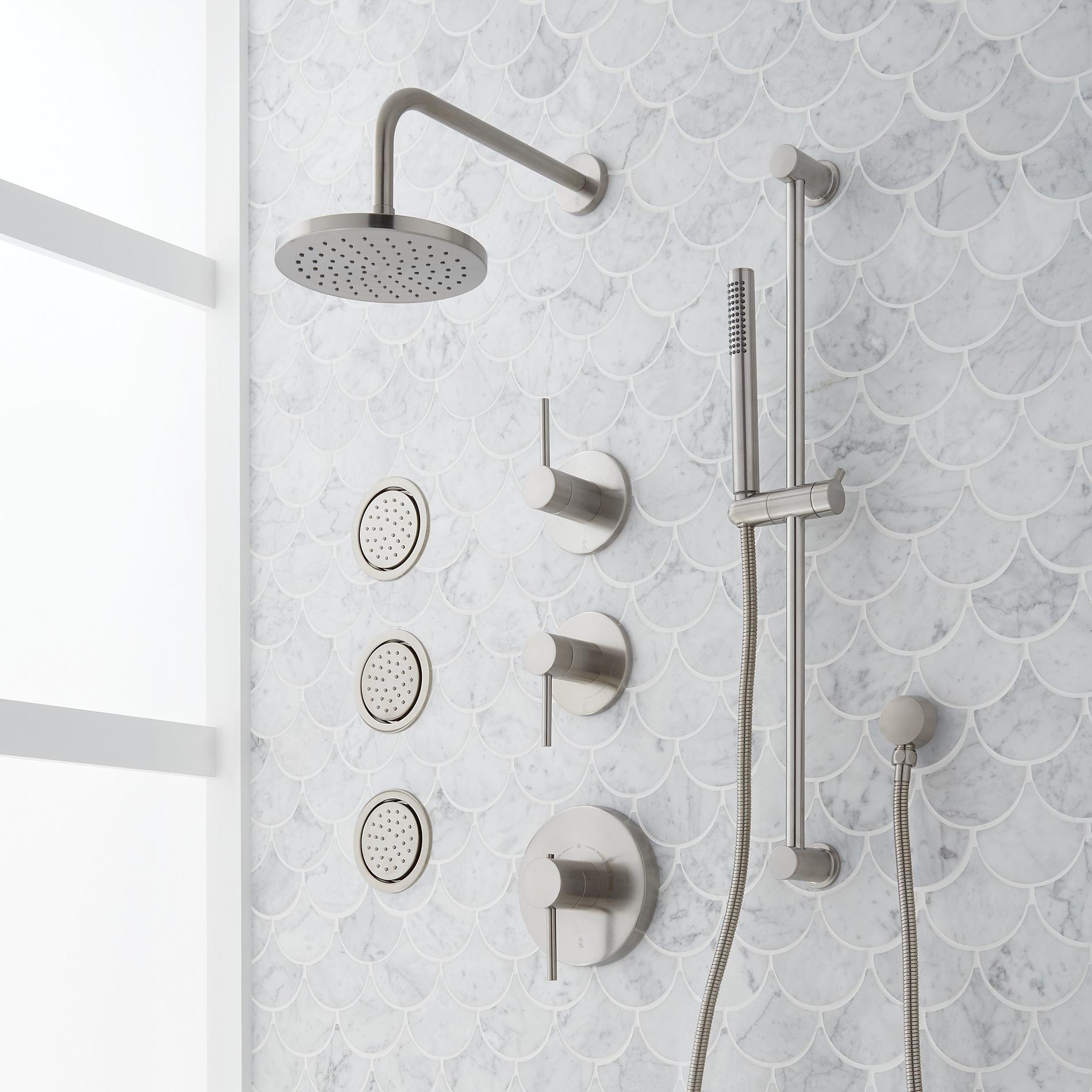 Lexia Thermostatic Shower System with 3 Body Sprays, Slide Bar and Hand ...