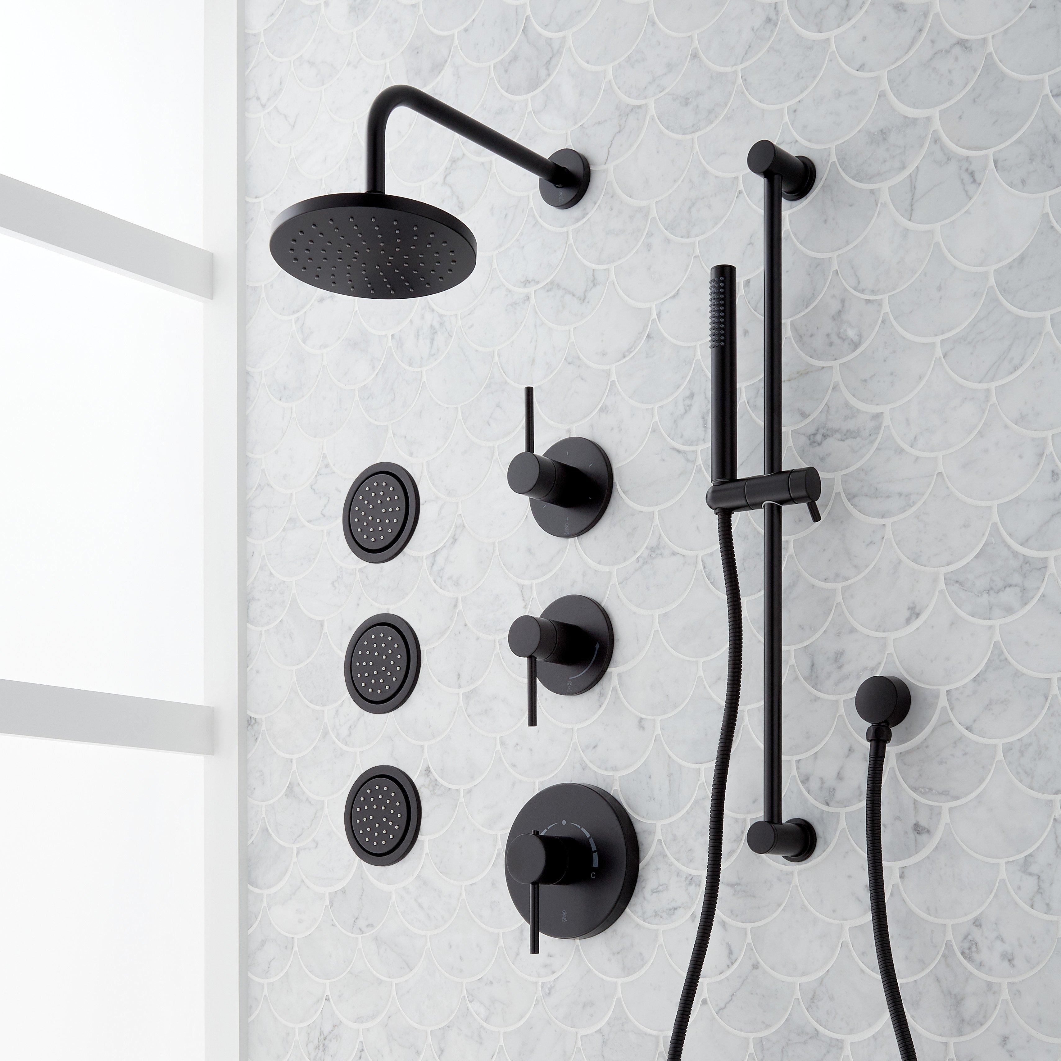 Lexia Thermostatic Shower System with 3 Body Sprays, Slide Bar and Hand ...