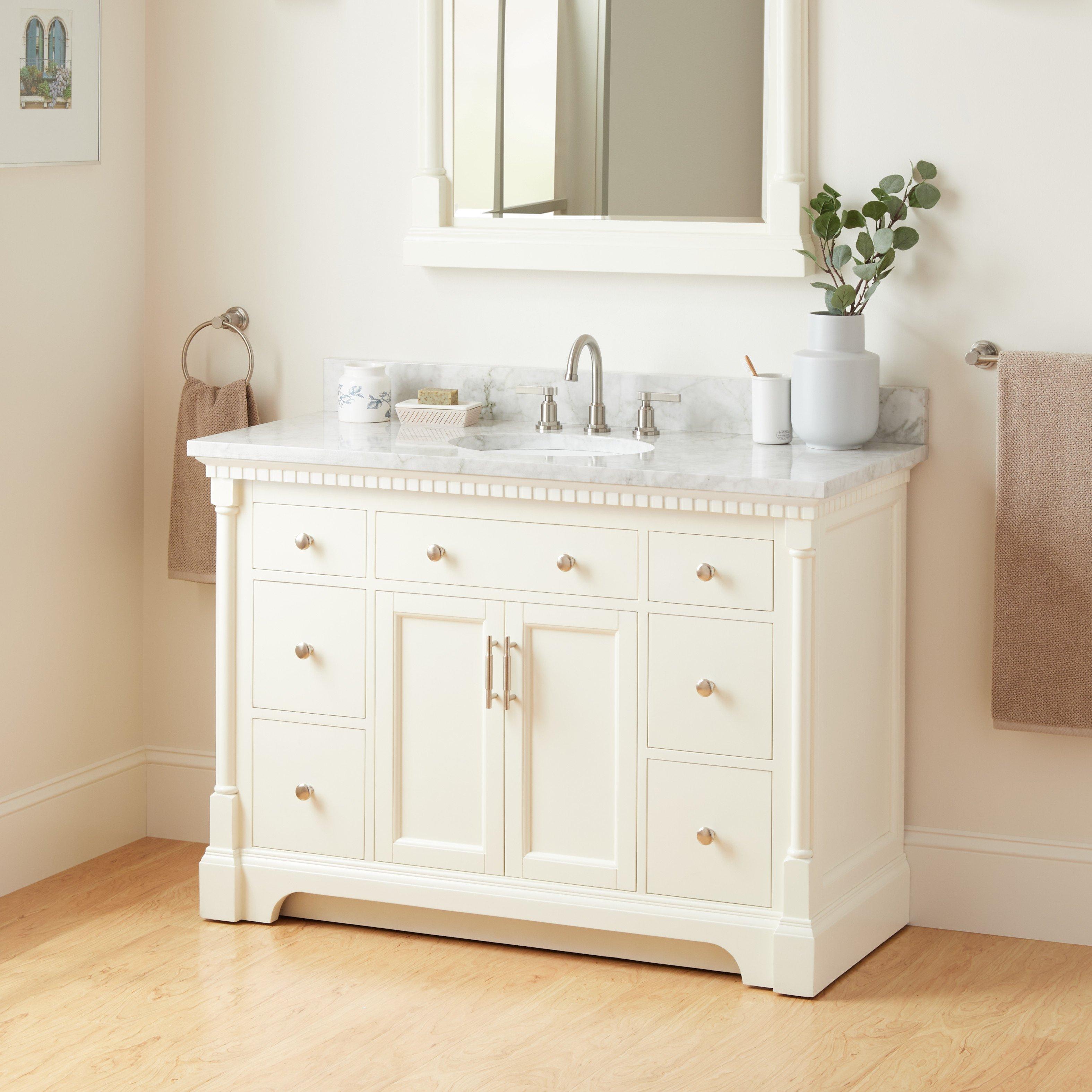 48" Claudia Vanity - Antique White with Undermount Sink - Carrara ...