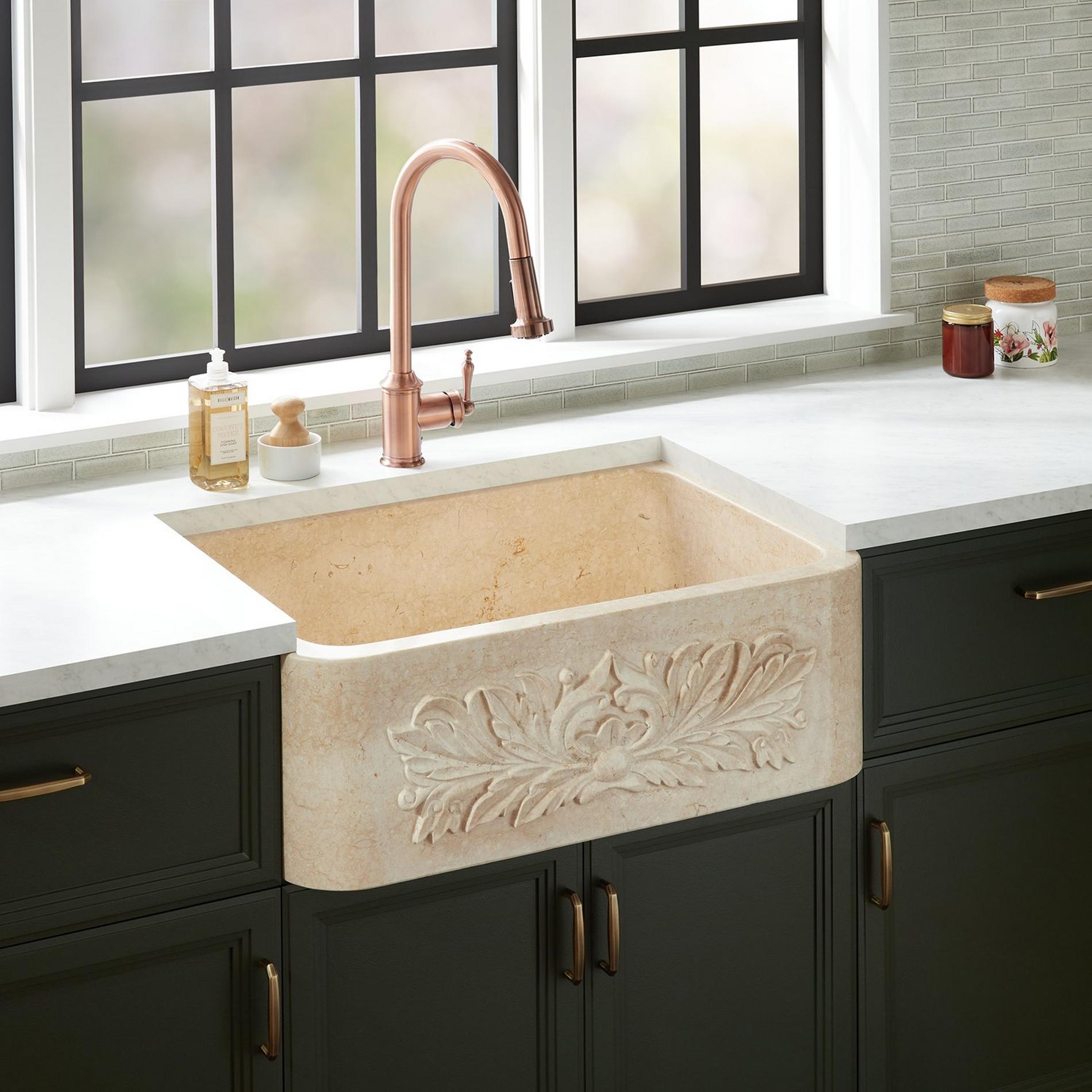 33" Silbury Ivy Marble Farmhouse Sink - Egyptian Cream | Signature Hardware