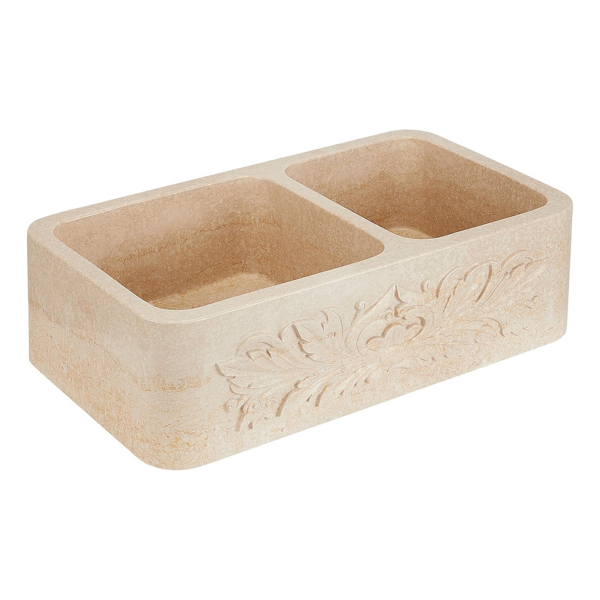 36" Silbury Ivy 60/40 Offset Double Bowl Marble Farmhouse Sink ...