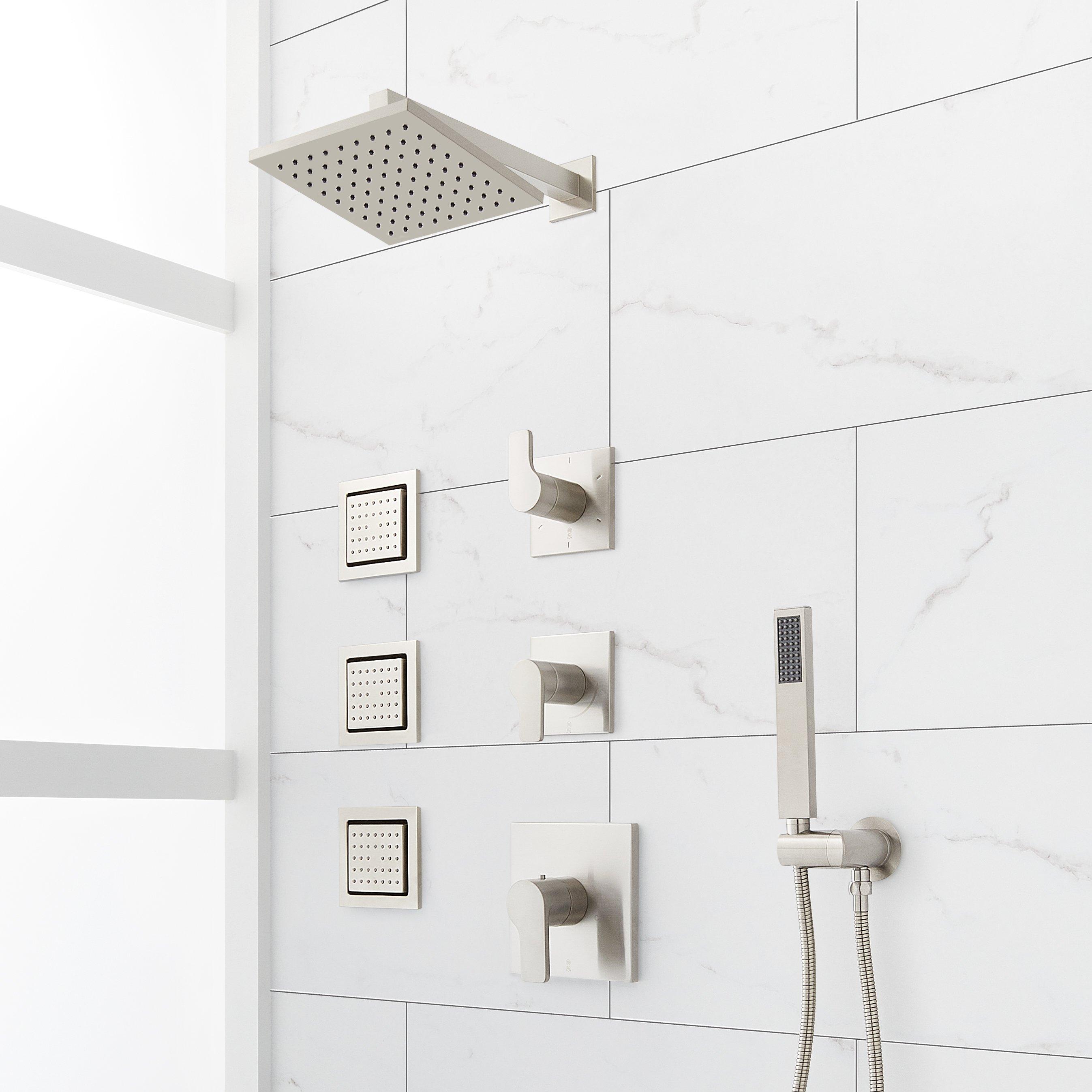 Hibiscus Thermostatic Shower System with 3 Body Sprays and Hand Shower ...