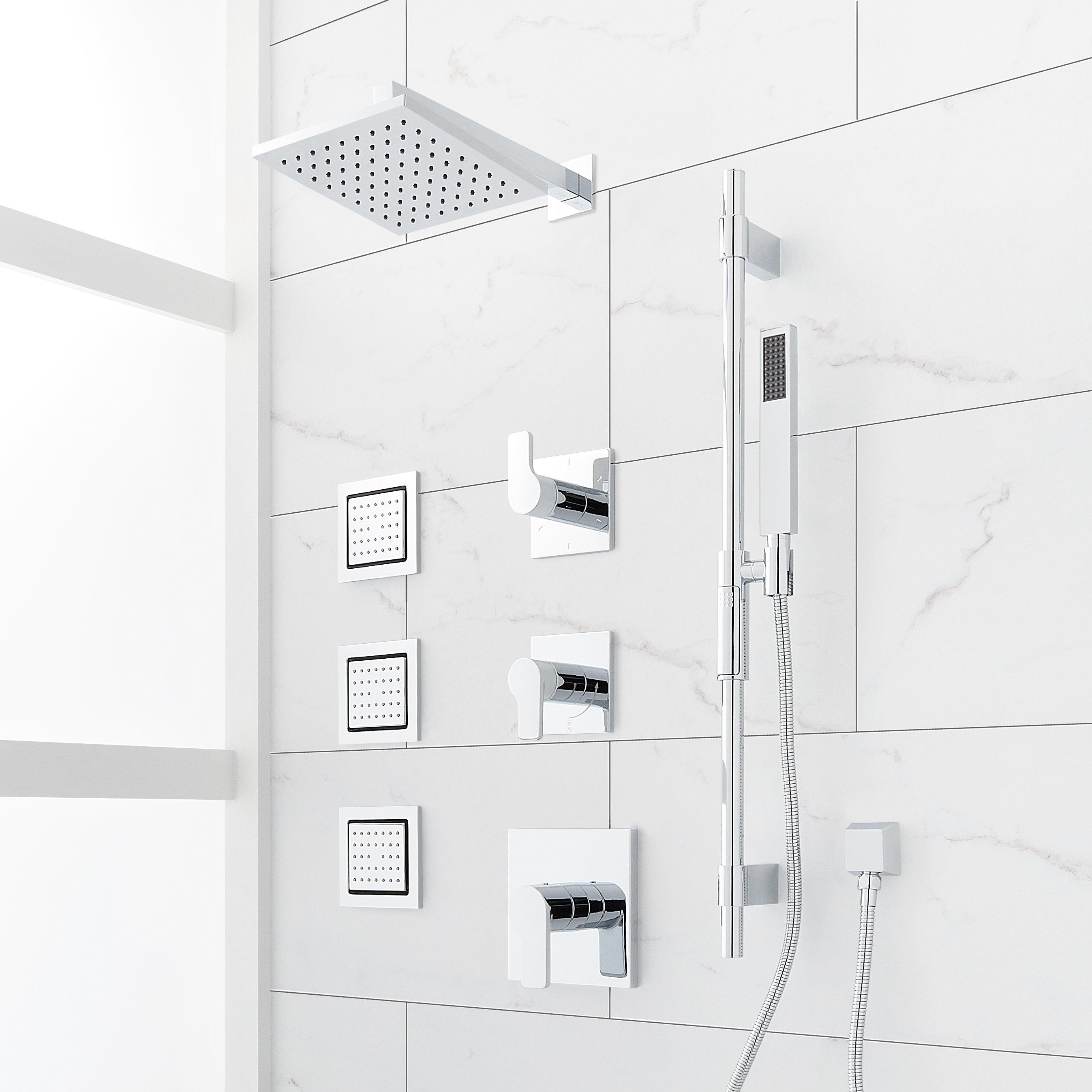 Hibiscus Thermostatic Shower System with 3 Body Sprays, Slide Bar and ...