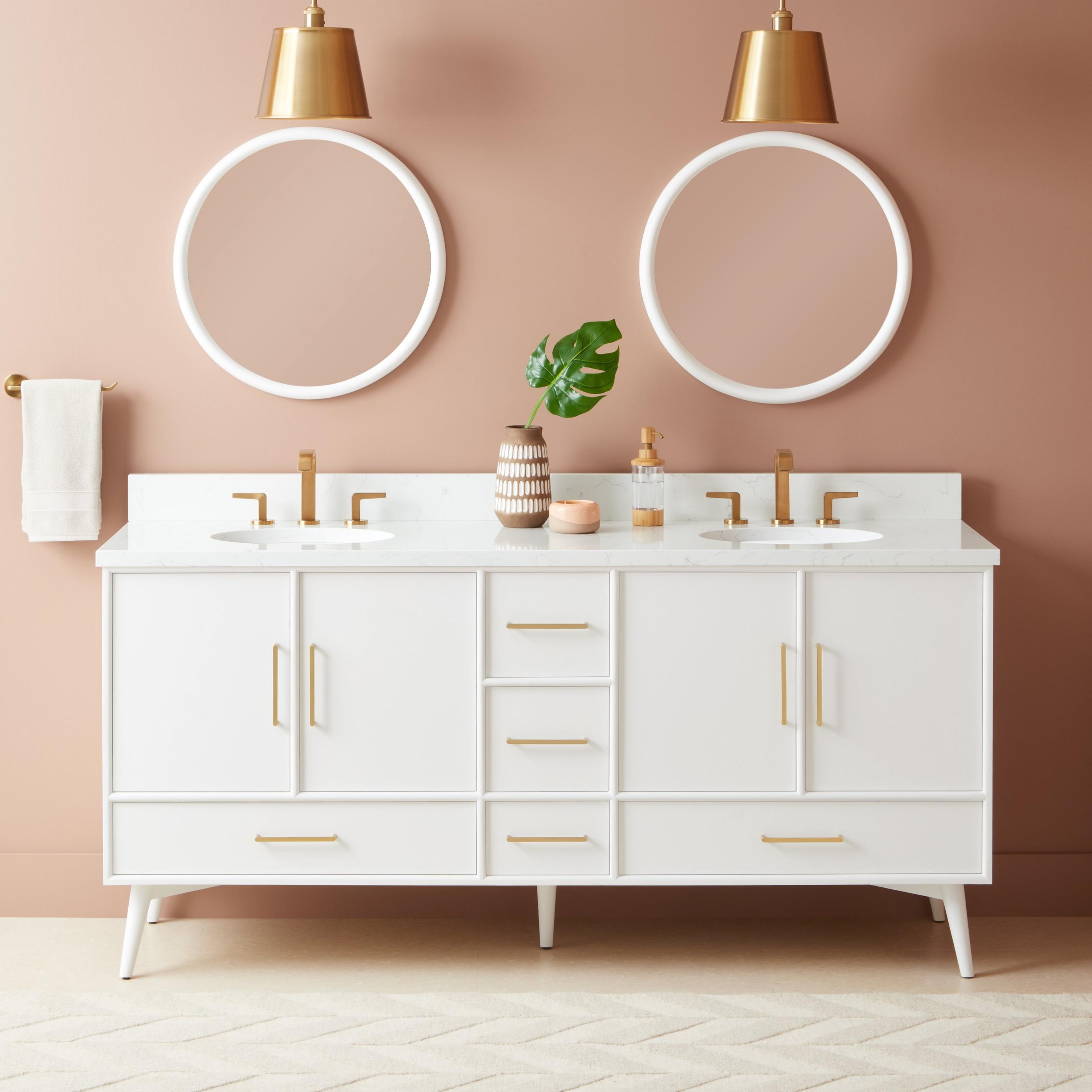 72" Novak Vanity with Undermount Sinks - Bright White - Feathered White ...