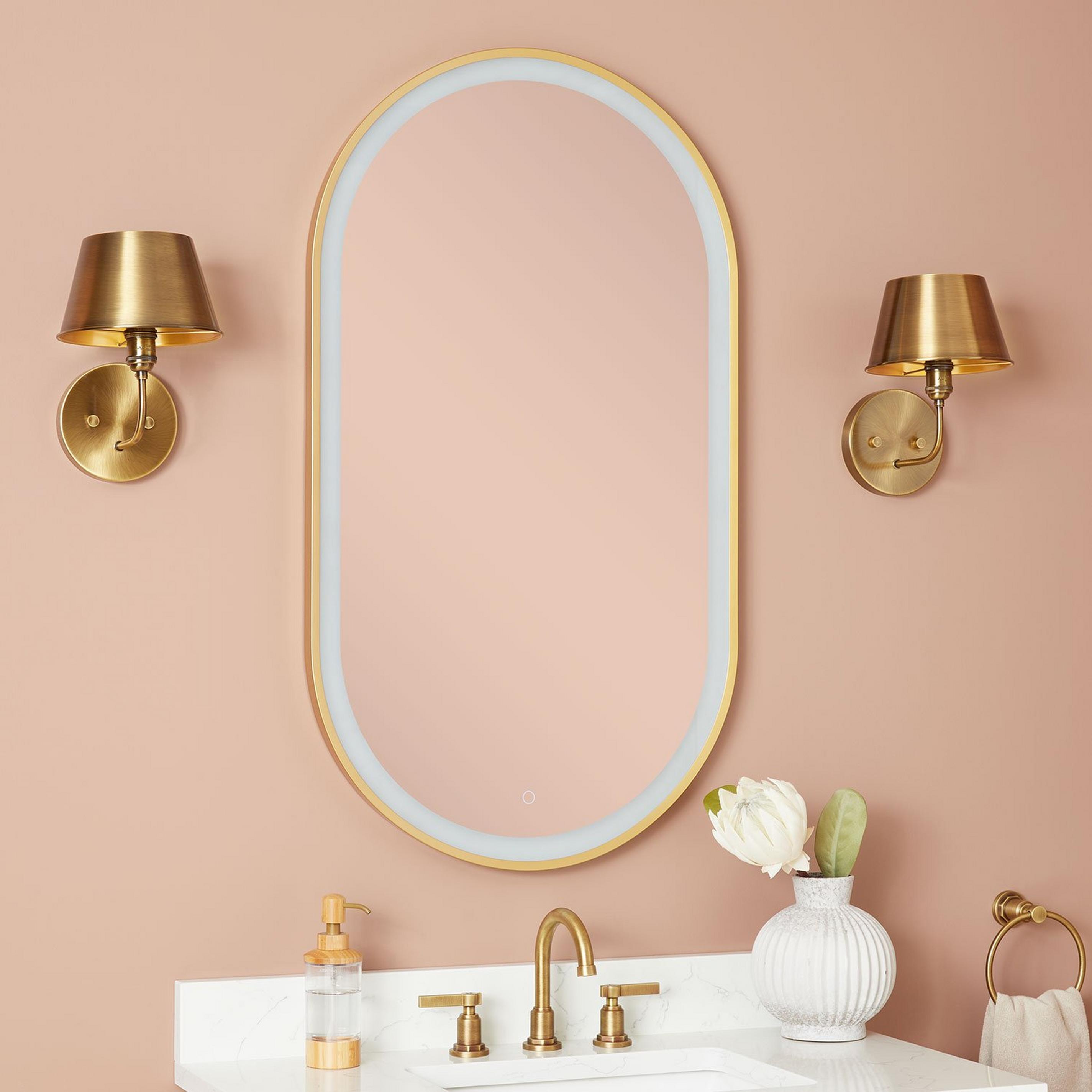 24" Faysel Oval Lighted Mirror - Satin Gold | Signature Hardware