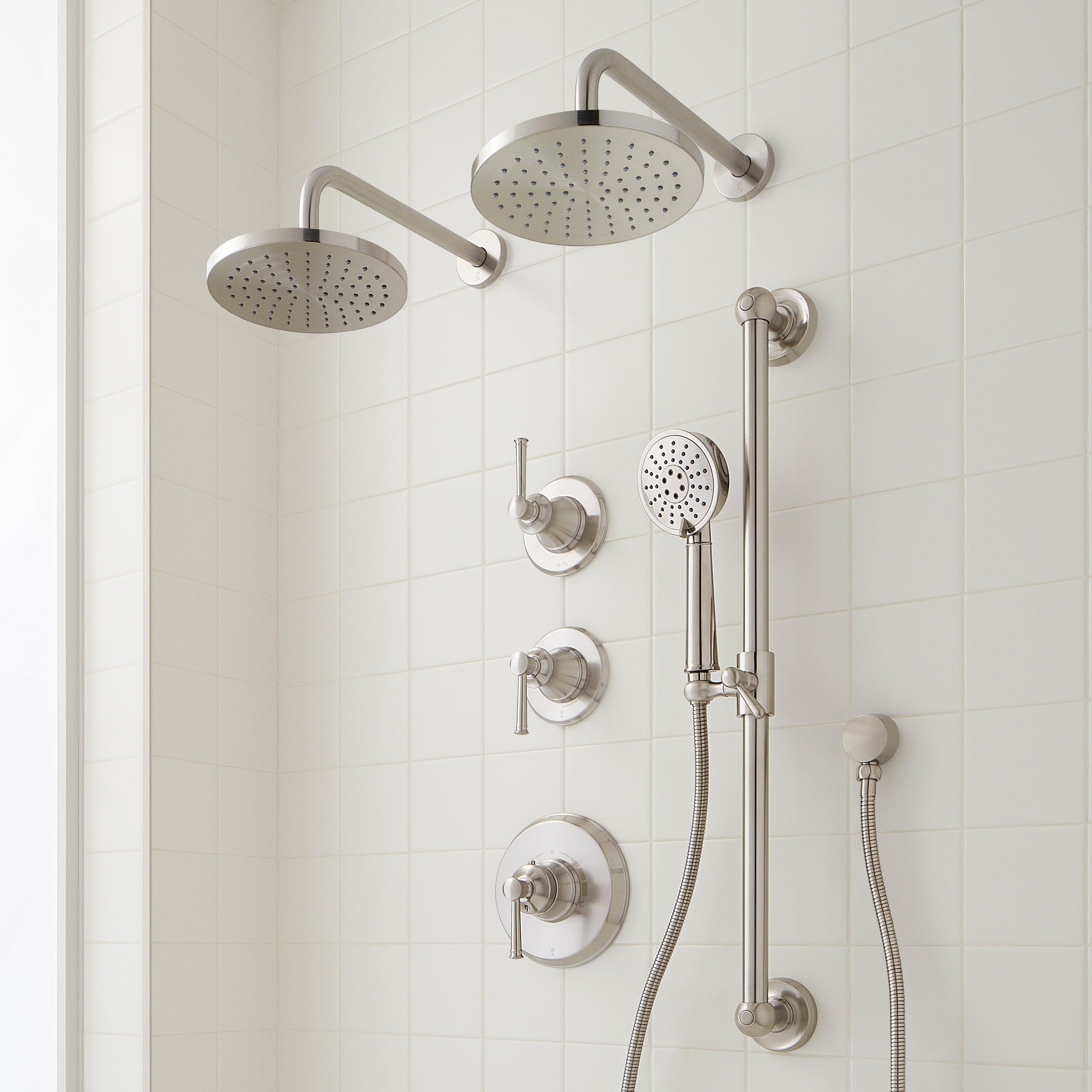 Beasley Thermostatic Shower System with Dual Showerheads, Slide Bar ...