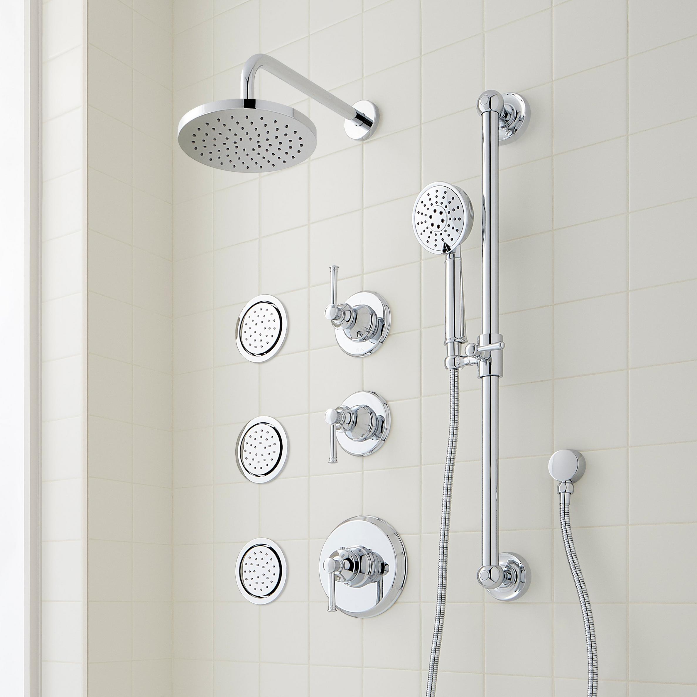Beasley Thermostatic Shower System with 3 Body Sprays, Slide Bar and ...