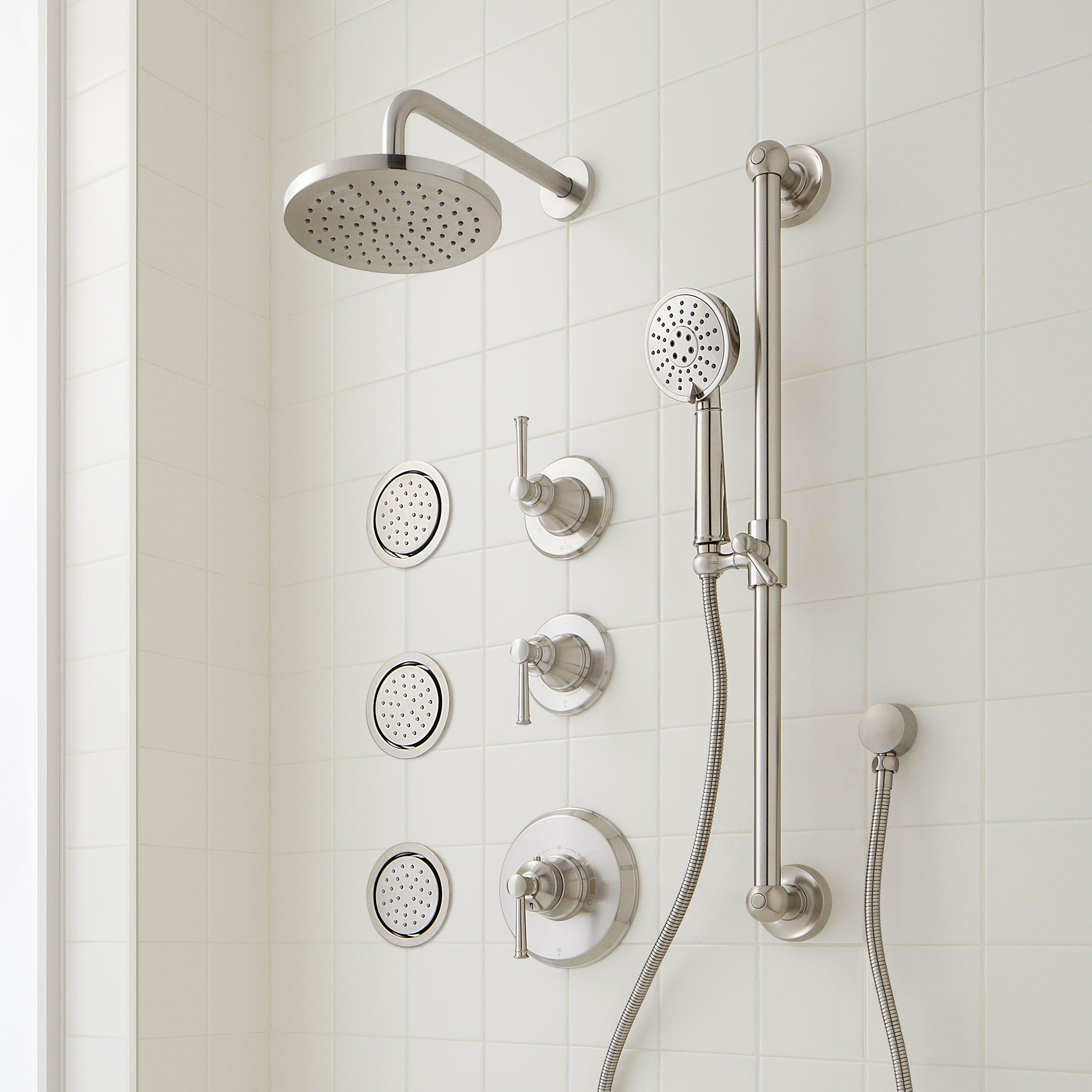 Beasley Thermostatic Shower System with 3 Body Sprays, Slide Bar and ...