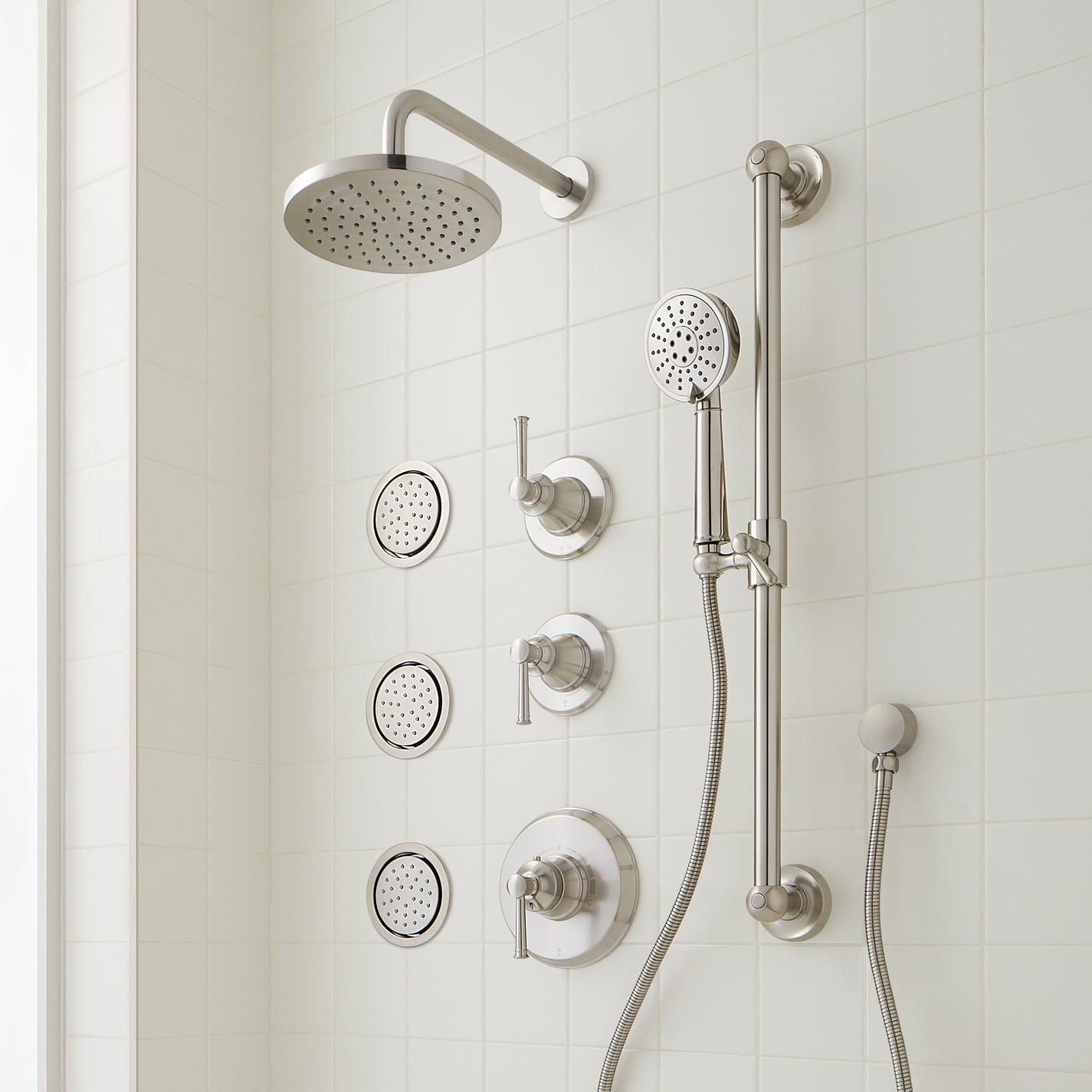 Beasley Thermostatic Shower System with 3 Body Sprays, Slide Bar and ...